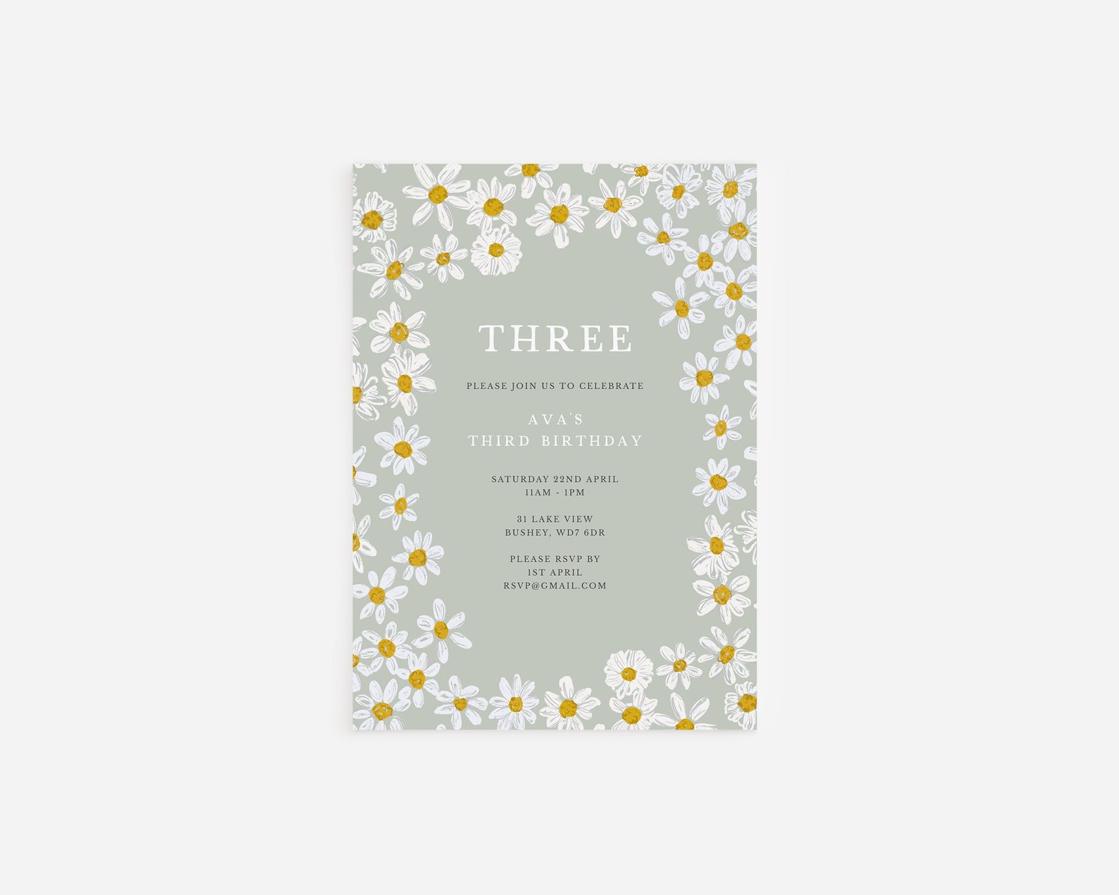 Daisy Invitation Template, Printable Birthday Invite, Daisy Third ...