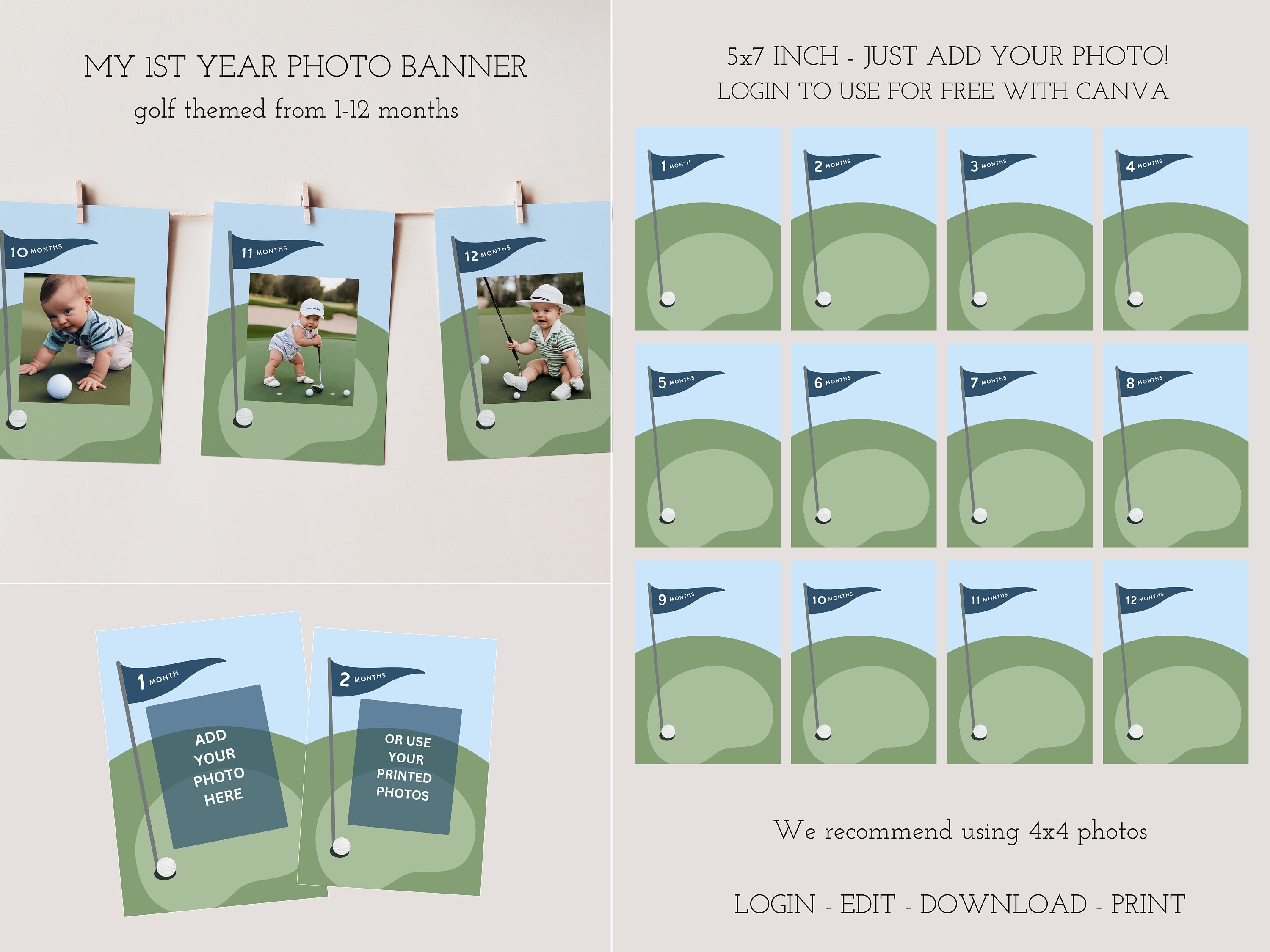 Editable Hole in One Golf Birthday Decor Templates, Banners, Milestone ...