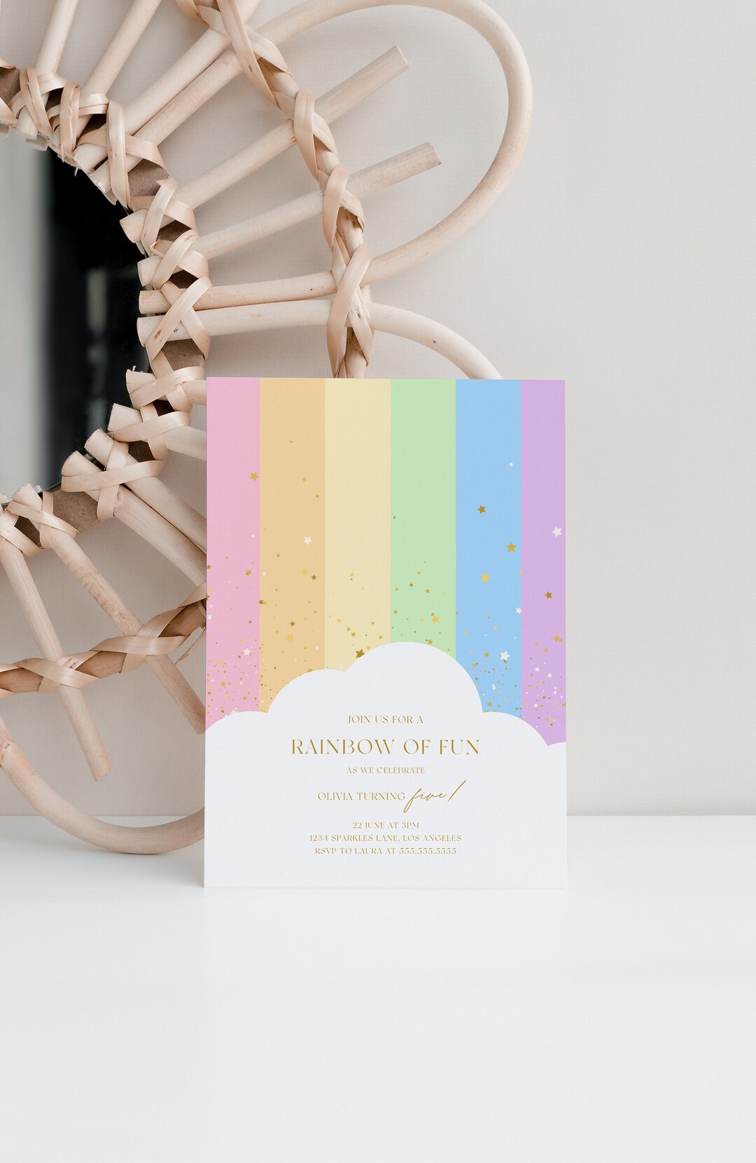 Editable Rainbow Birthday Invitation Template, Colorful Rainbow Party ...