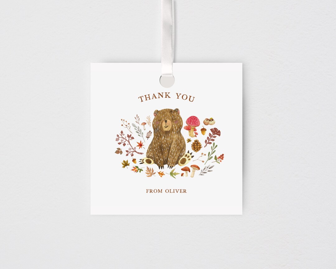 Editable Woodland Bear Gift Tag, Woodland Bear Party Favor Tag, Beary ...