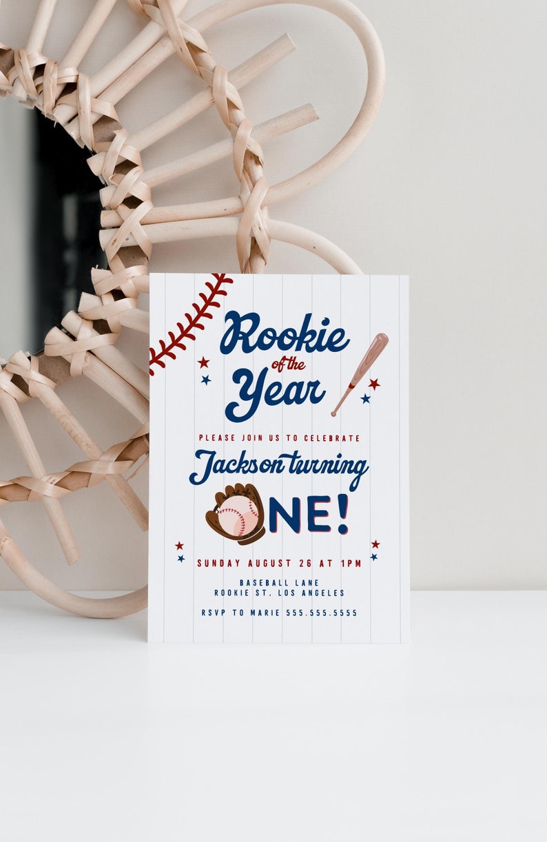 Editable Baseball First Birthday Invitation Template, Rookie of the ...