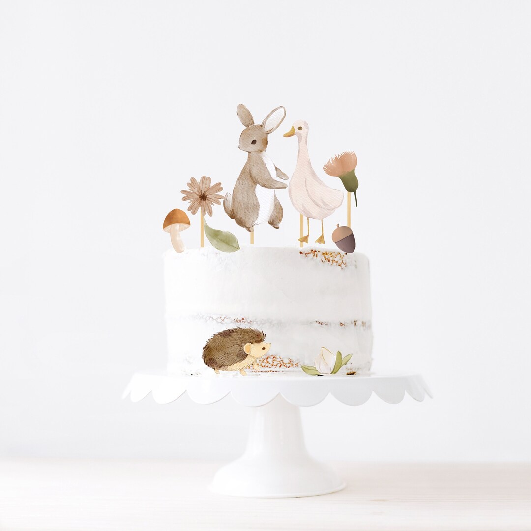 Printable Woodland Rabbit Cake Topper, Forest Animals Party, Cake Decor ...