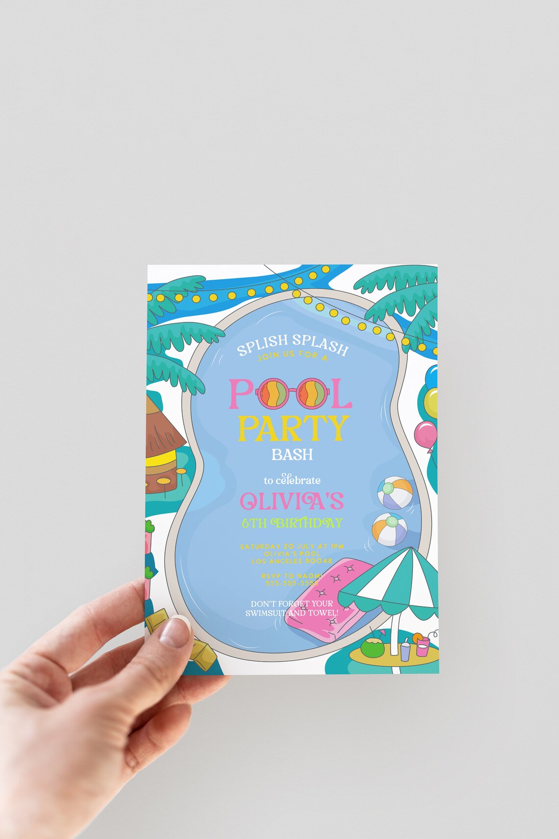 Editable Pool Party Invitation Template, Tropical, Splish Splash, Pool ...