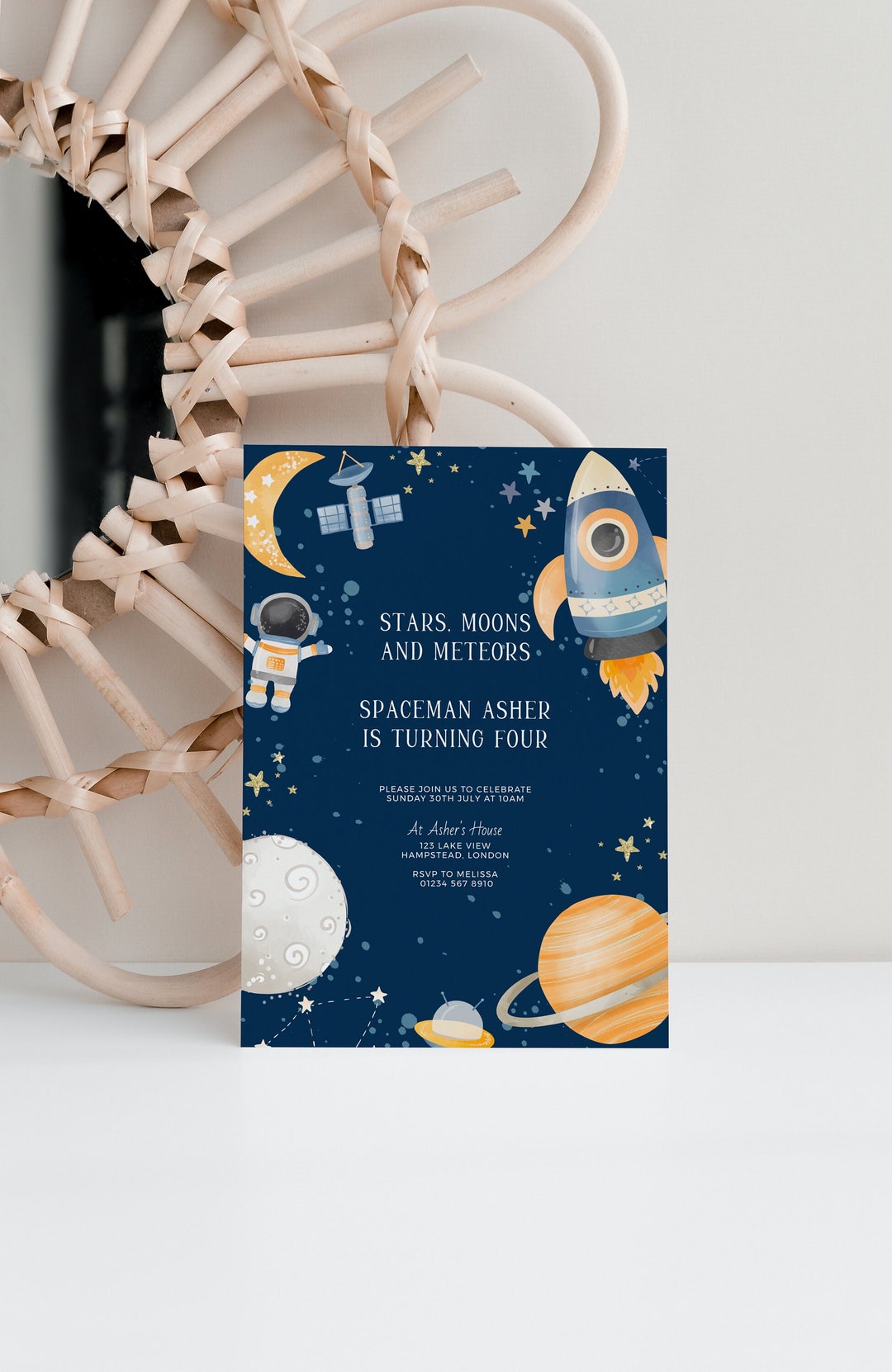 Editable Outer Space Birthday Invitation, Galaxy, Astronaut, Blast Off ...