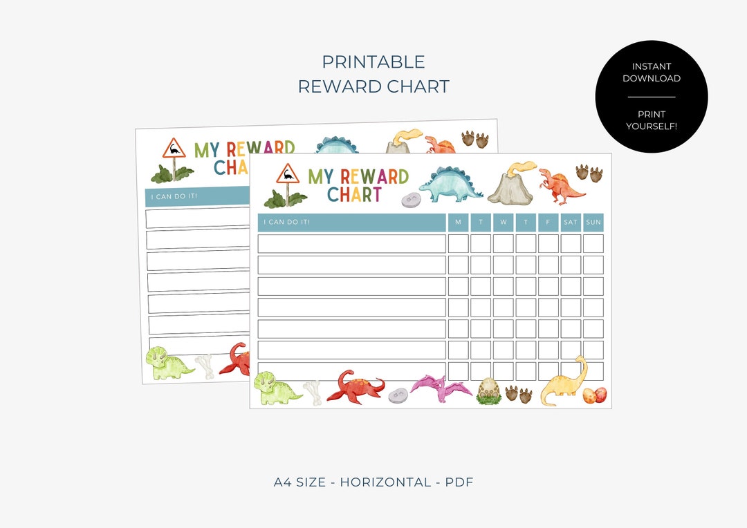 Dinosaur Reward Chart, Printable Sticker Chart for Kids, Dino, Volcano ...