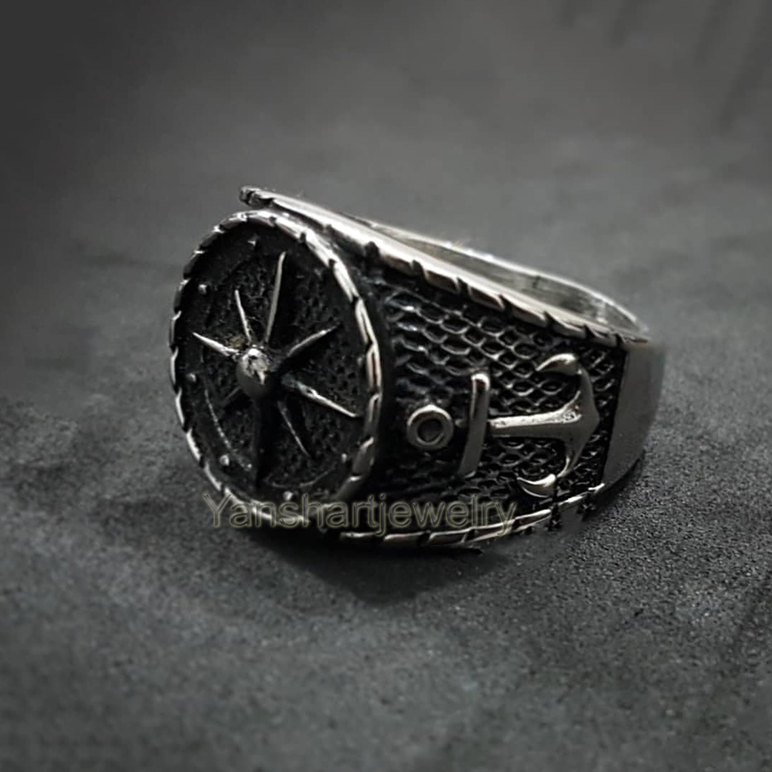 Antique Mens Signet Ring Vintage Navy Rings for Men Compass - Etsy