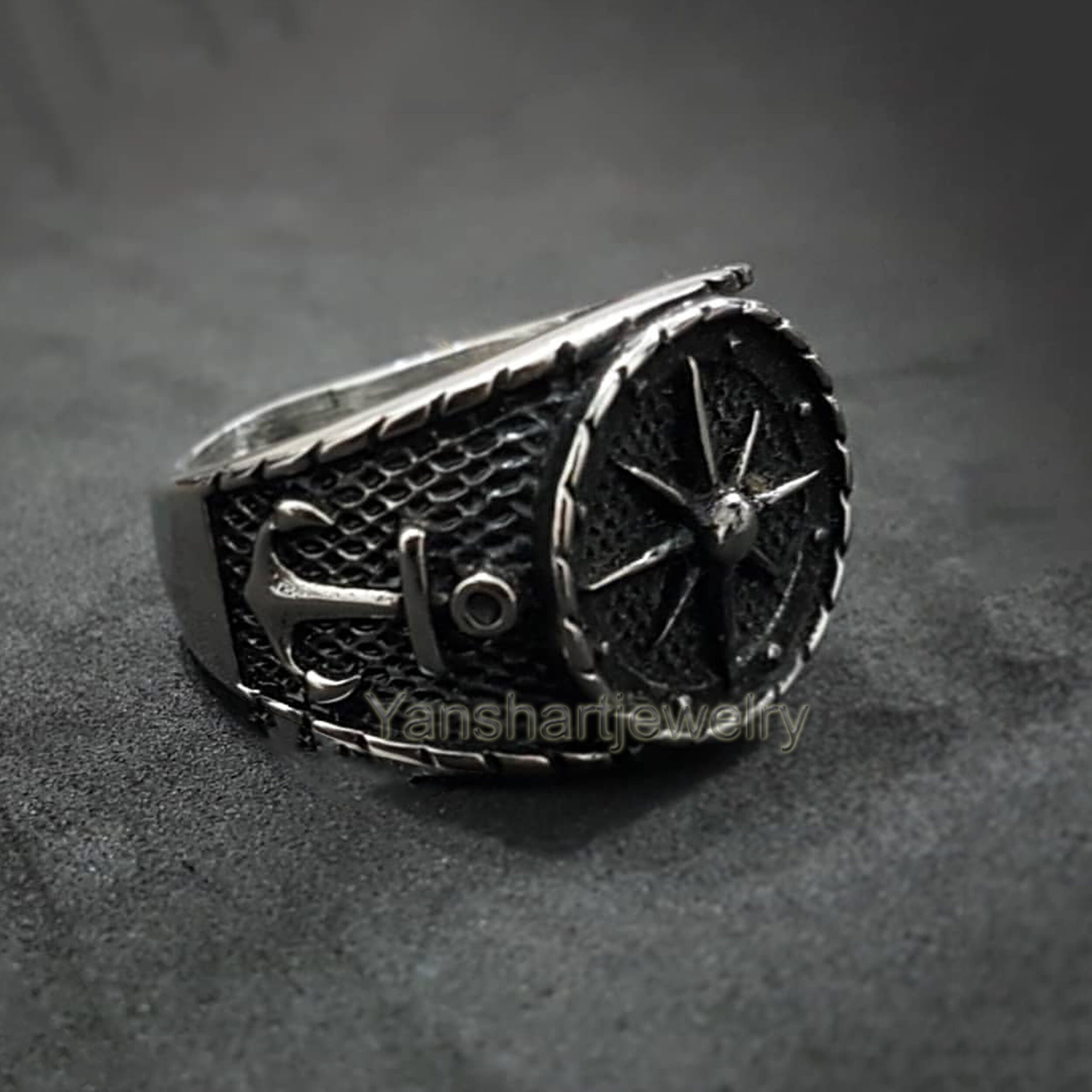 Antique Mens Signet Ring Vintage Navy Rings for Men Compass - Etsy