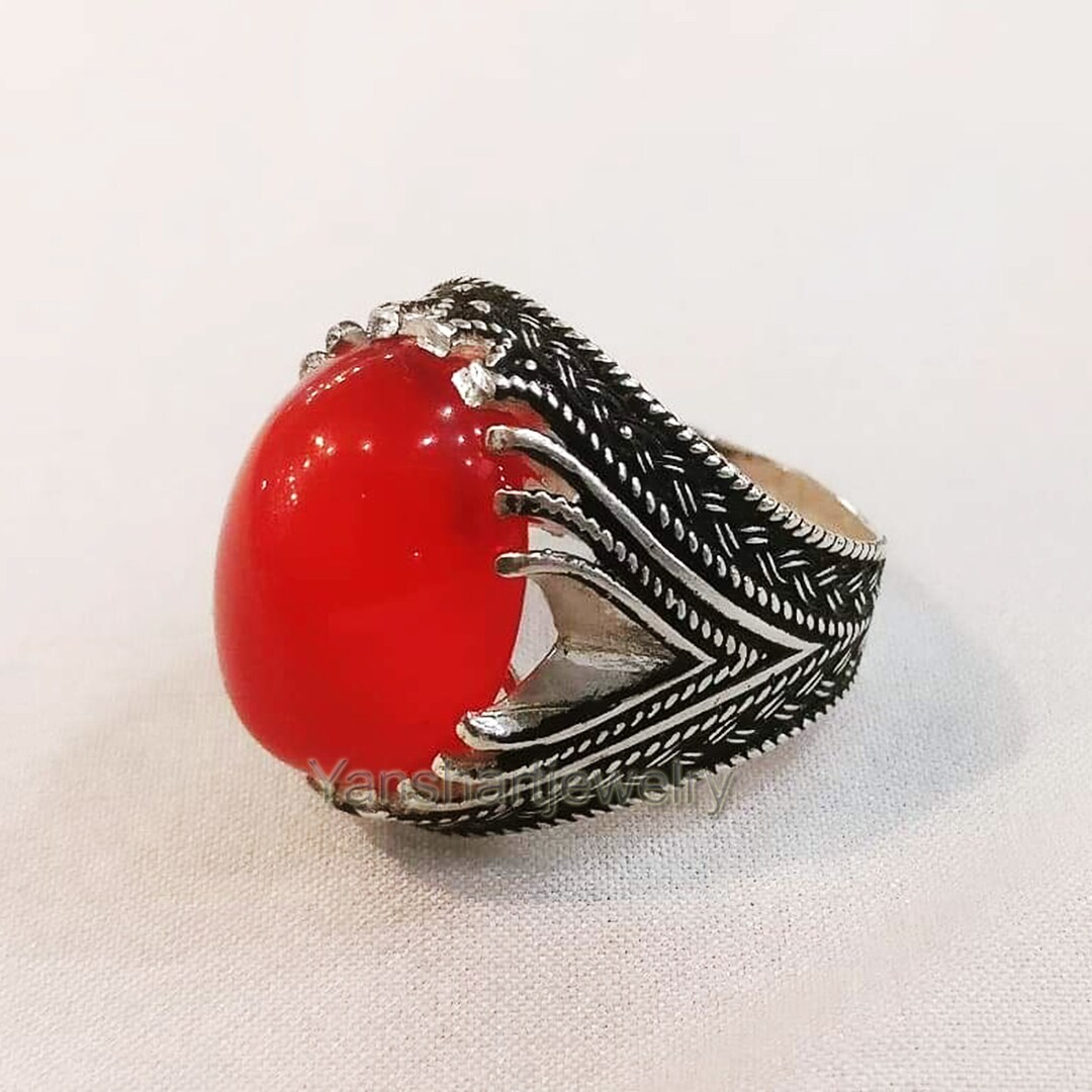 Natürliche Karneol Ring, Karneol Herren Ring Cabochon Edelstein Ring ...