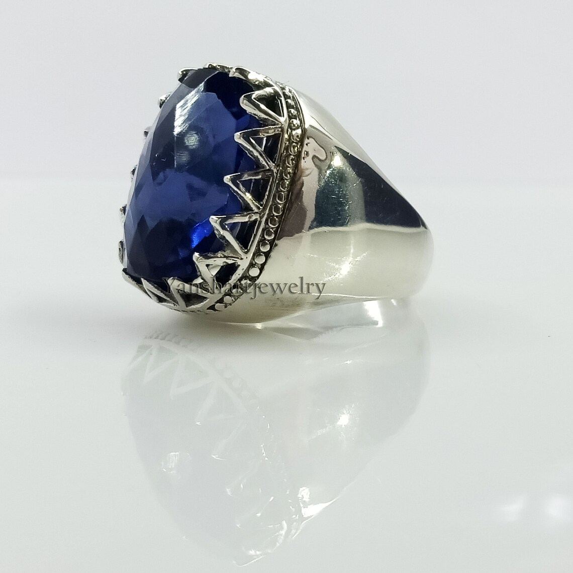 Mens Blue Sapphire Ring Mens Blue Sapphire Wedding Engagement | Etsy