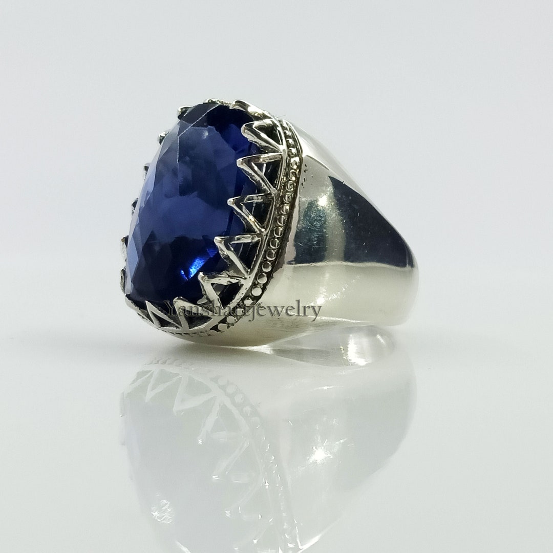 Mens Blue Sapphire Ring Mens Blue Sapphire Wedding Engagement - Etsy