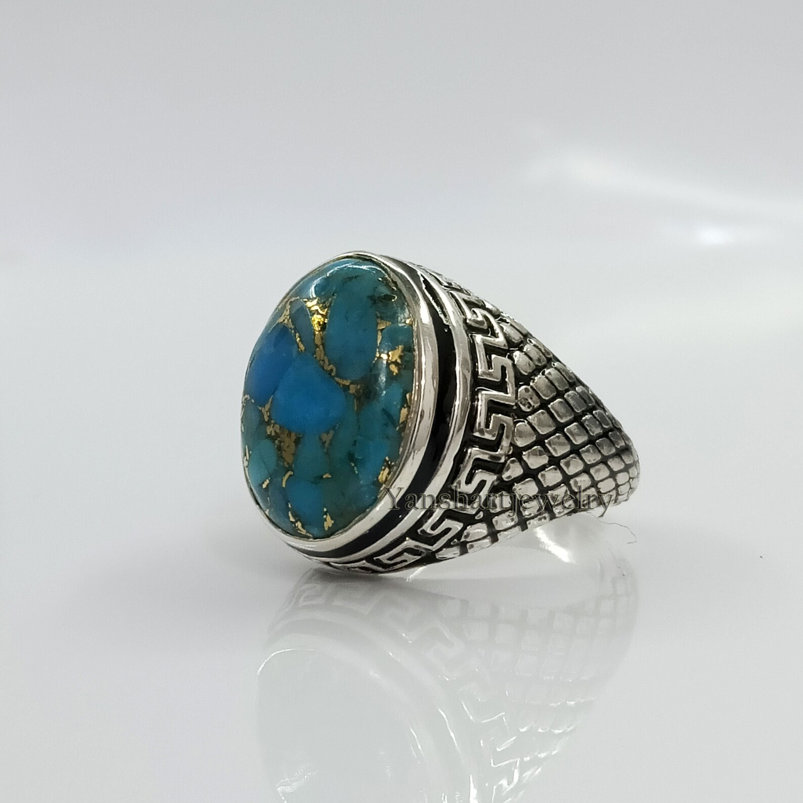 Blue Copper Turquoise Gemstone Mens Ring Blue Copper - Etsy