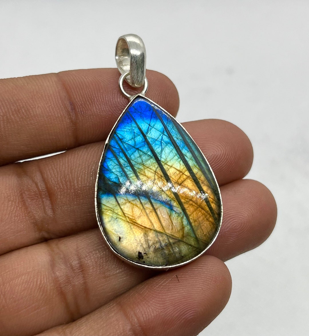 Natural Multi Flashy Labradorite Pendant 925 Sterling Silver Pendant ...
