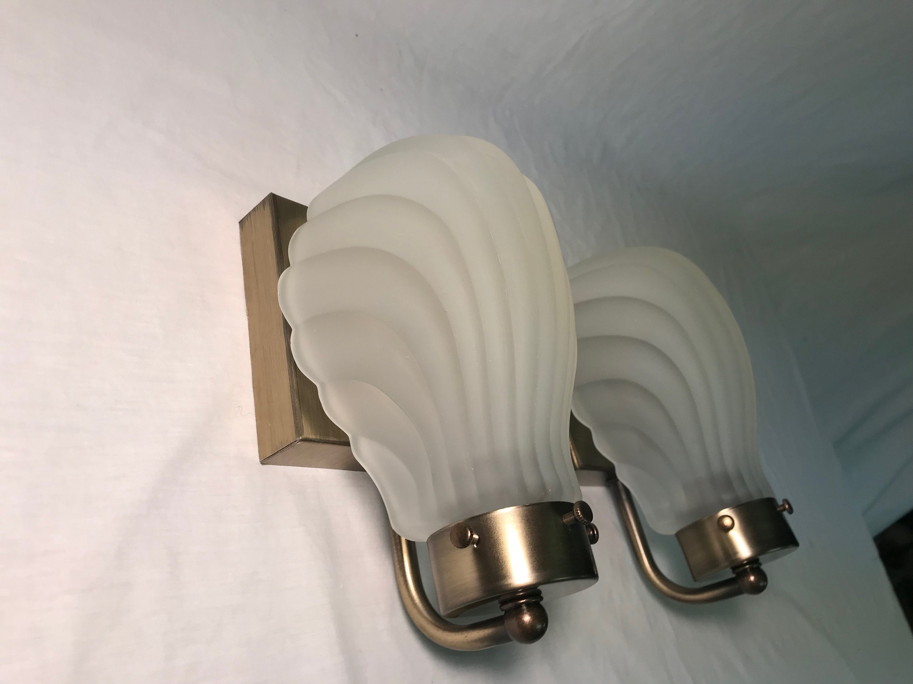 Pair of Vintage1980s Mid Century Slip Shade Sconces Frosted Seashell ...