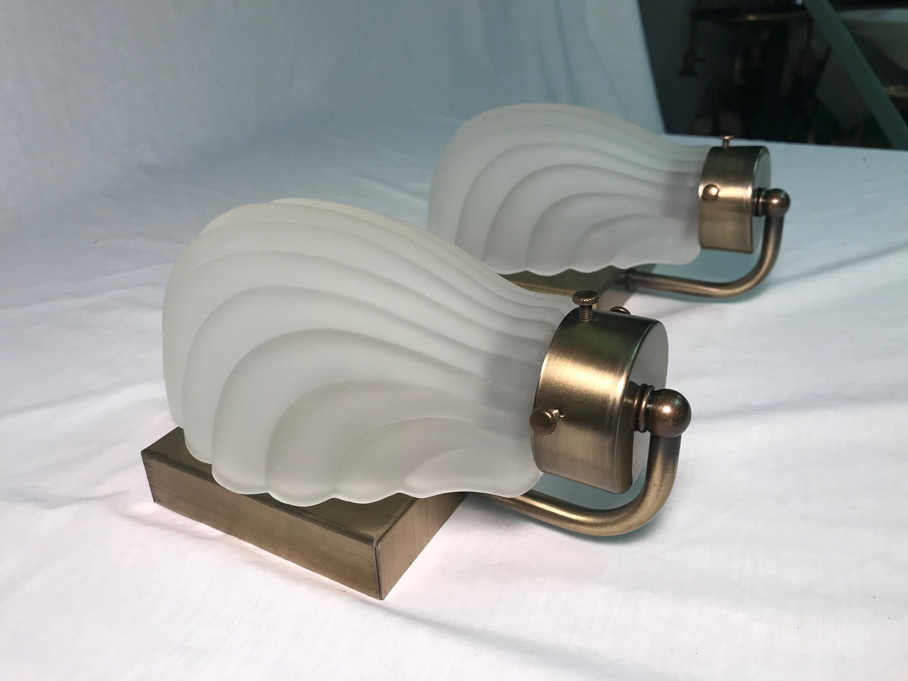 Pair of Vintage1980s Mid Century Slip Shade Sconces Frosted Seashell ...