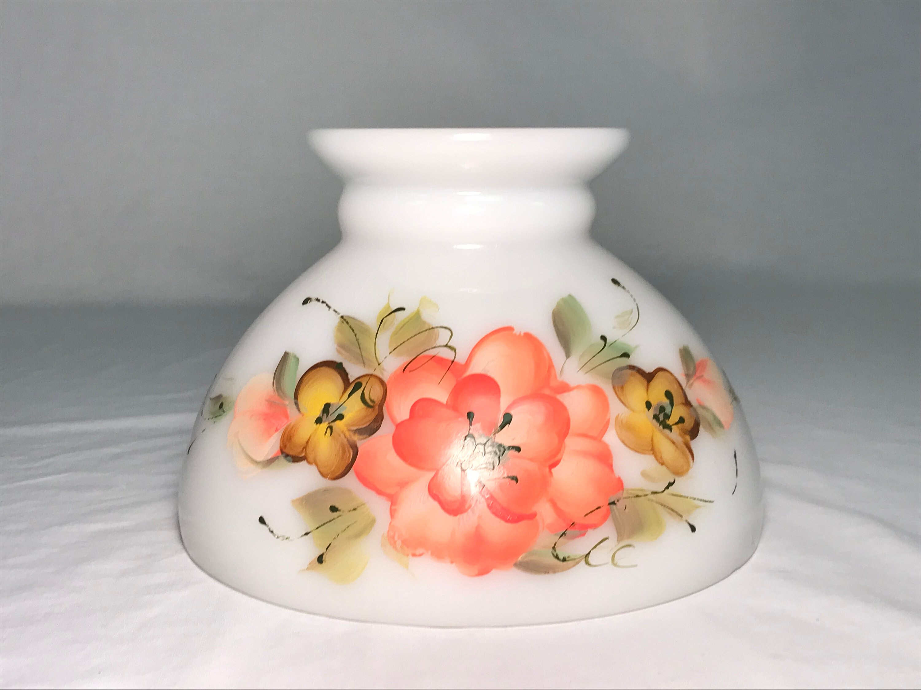 Antique GWTW Oil Lamp Shade 8" Rose Floral Kerosene Yellow White Hand ...