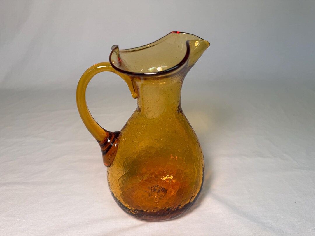 Vintage 9" MCM Glass Vase Amber Crackle Glass Blenko Pilgrim Rainbow ...