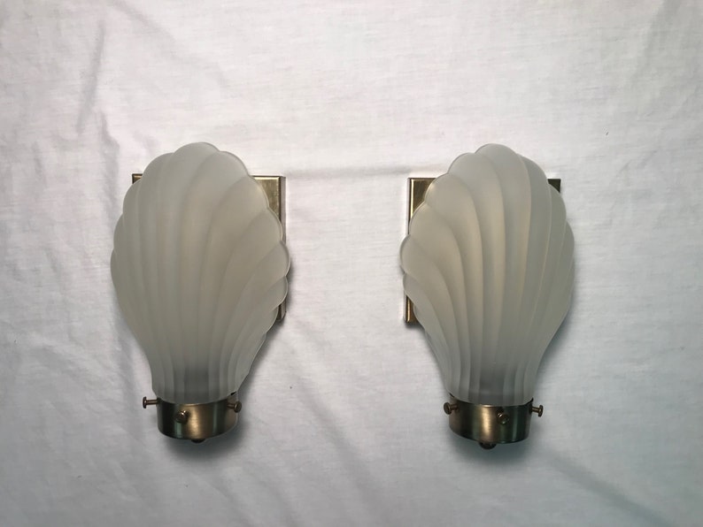 Pair of Vintage1980s Mid Century Slip Shade Sconces Frosted Seashell ...
