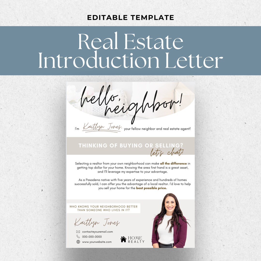 Real Estate Introduction Letter, Hello Neighbor Letter, Real Estate ...