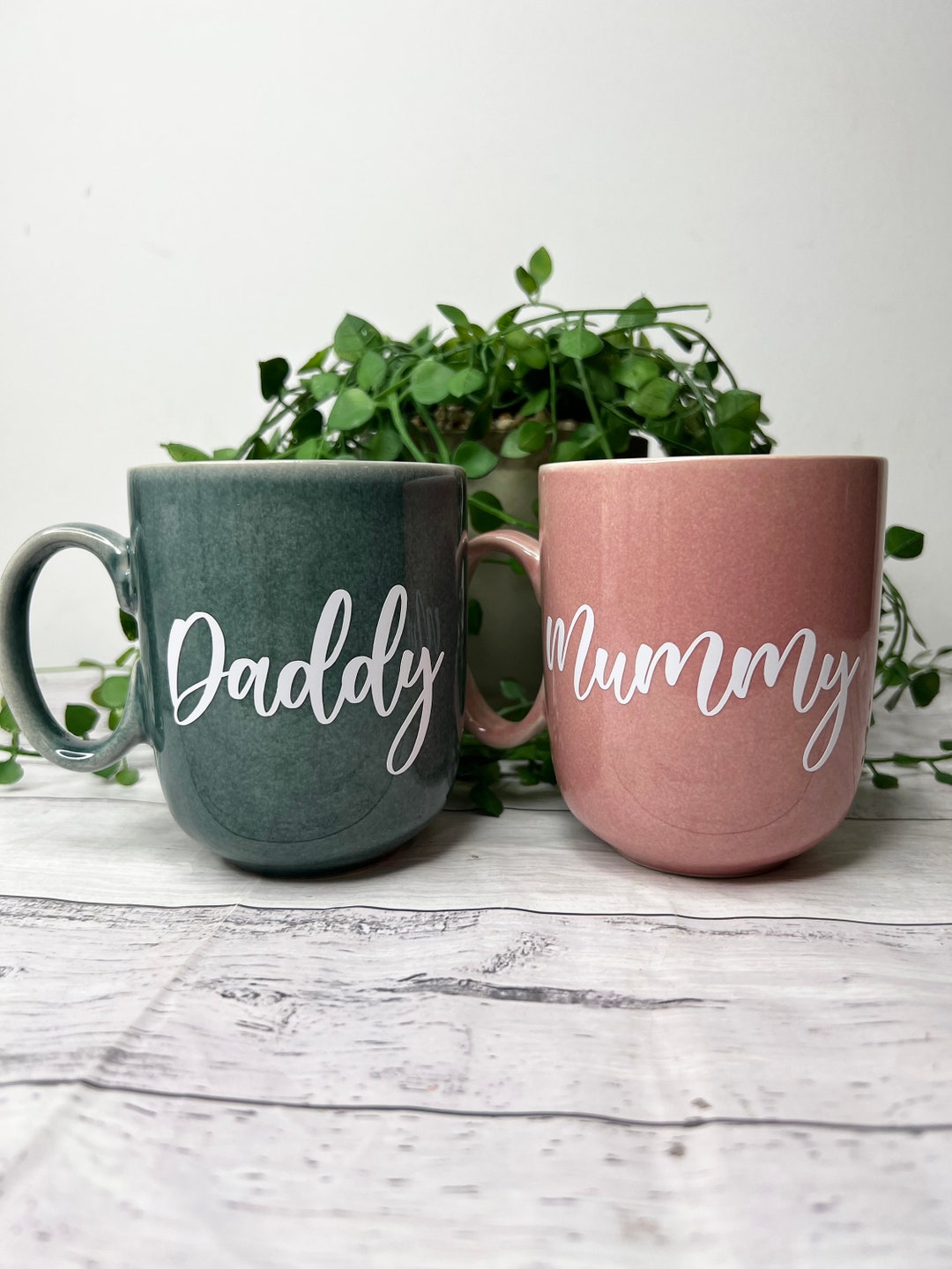 Mummy and Daddy Mug Set: Pink & Green Ceramic Mugs (380ml) - Etsy