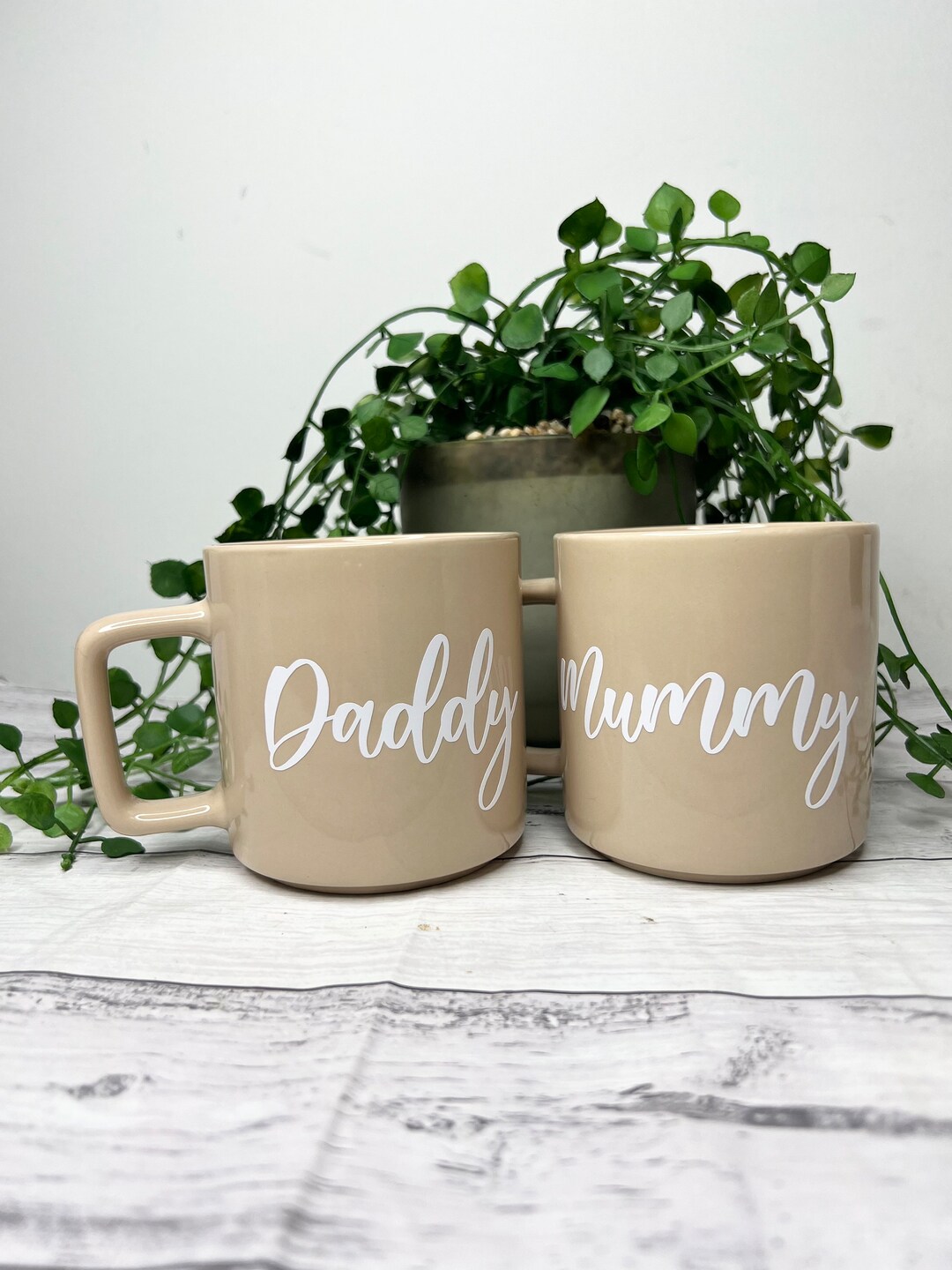 Mummy and Daddy Beige Mugs With White Writing Mug Set 320ml - Etsy