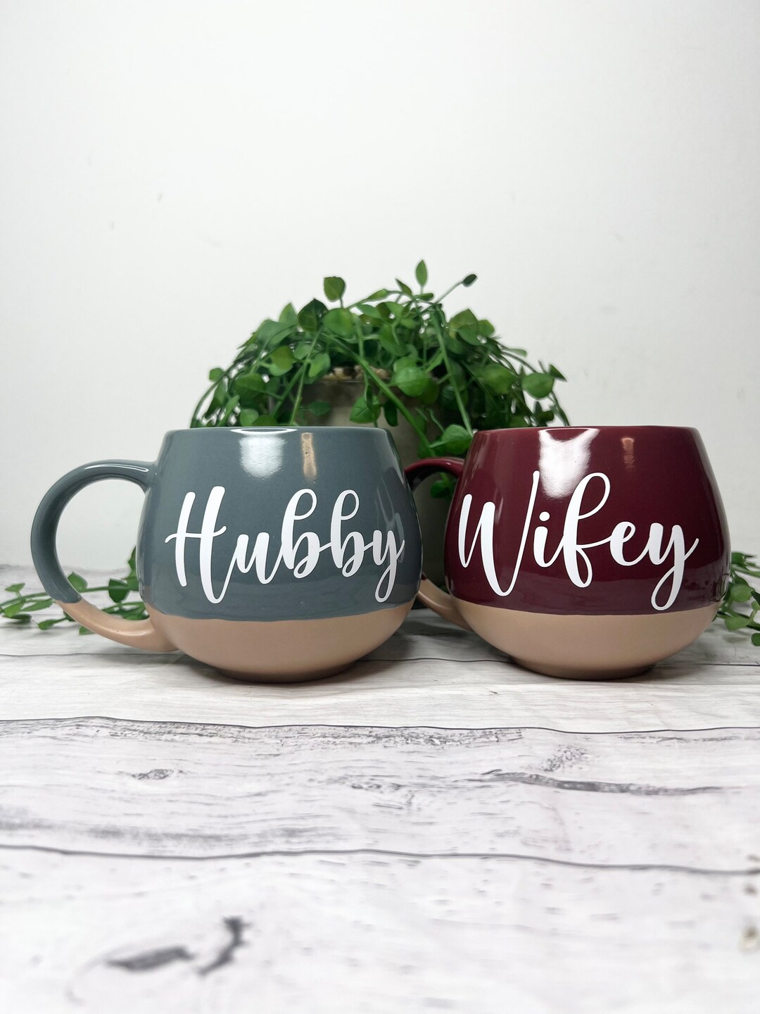 Hubby and Wifey Grey and Maroon Hug Mugs White Set 450ml - Etsy