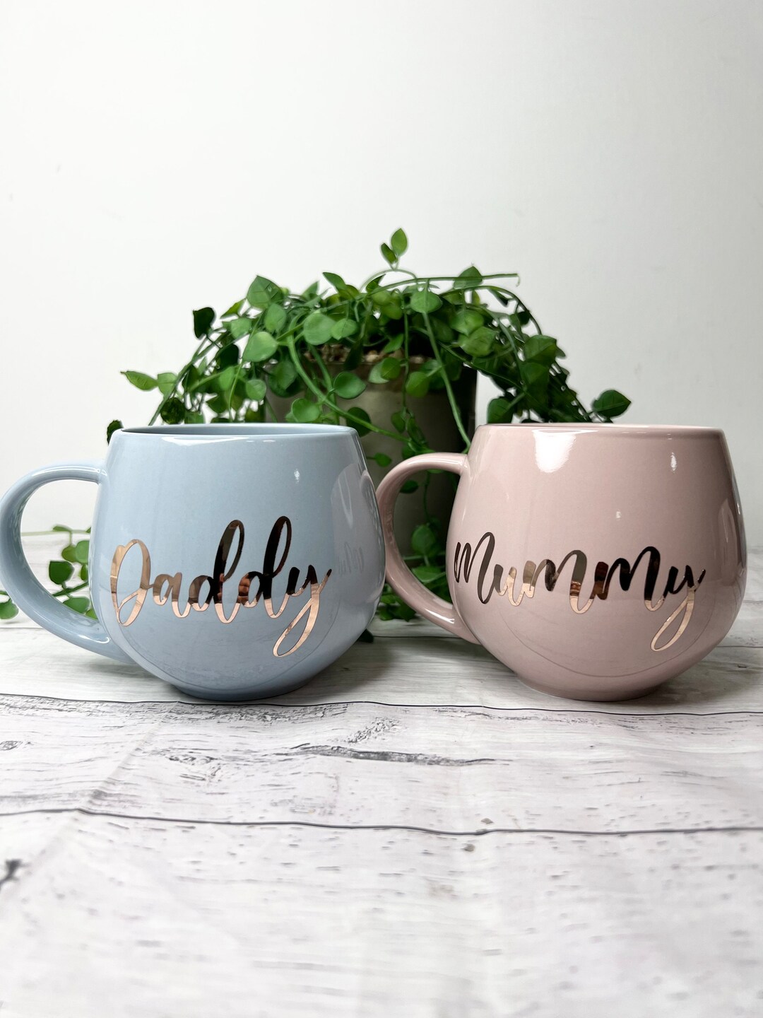 Mummy and Daddy Pink and Blue Hug Mug Set 450ml Couple Set Rose Gold Writing - Etsy