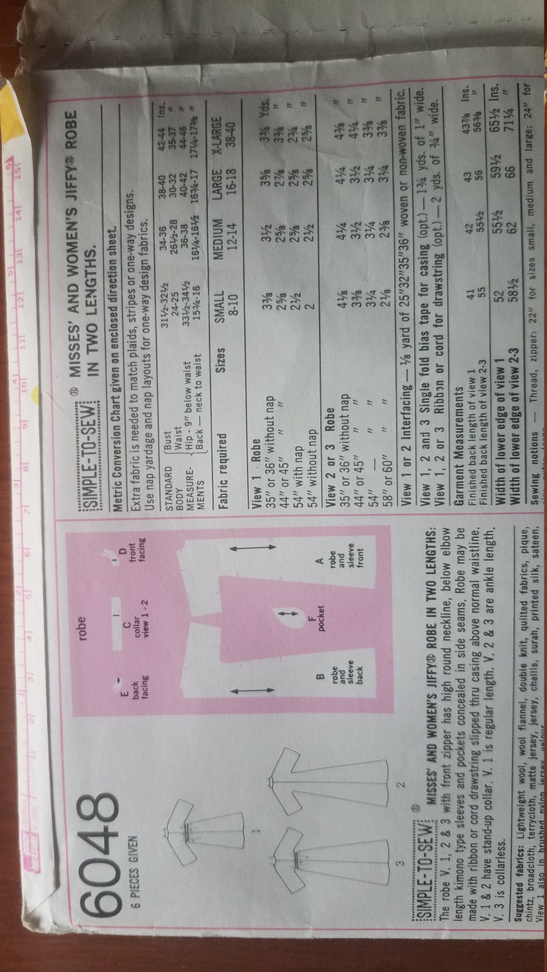 1973 Simplicity 6048. Misses' and Women's Jiffy Robe in Two Lengths. - Etsy