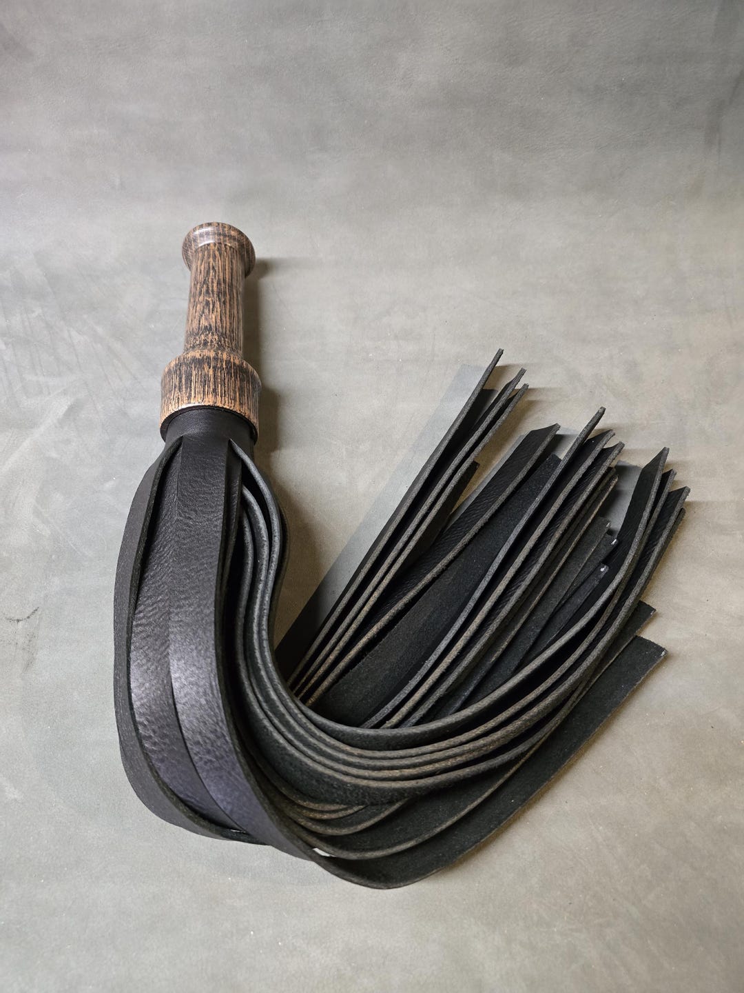 Edgyyyyy Designs Heavy Black Leather Flogger With Black Oak Handle and ...