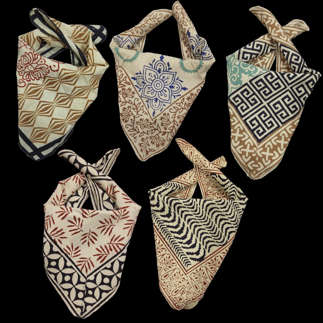 A Pack of 5 Bandana, Traditional Hand Dyed Cotton Bandana, Stylish ...