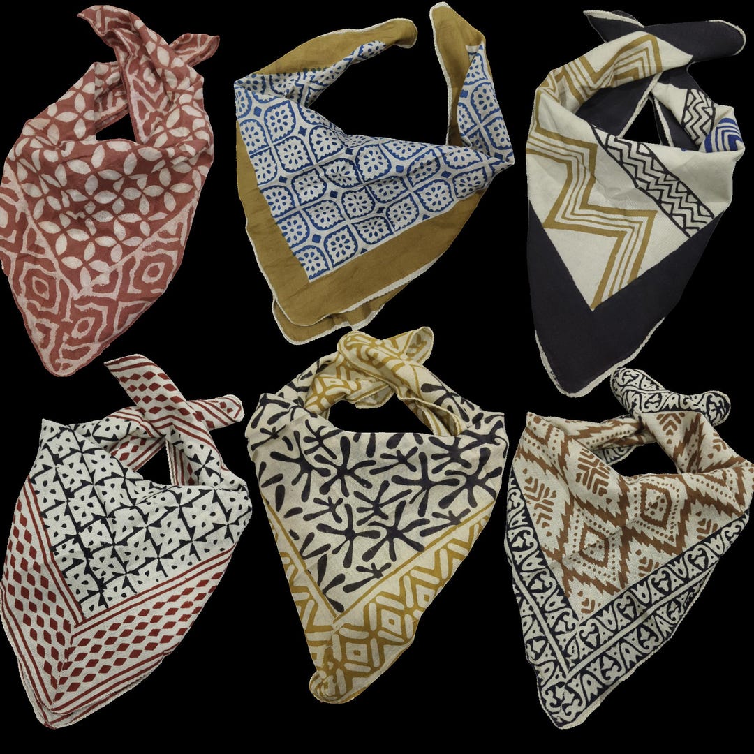 Pack of 6 Bandanas, Neck Scarf,block Print Neckerchief, Printed Stylish ...