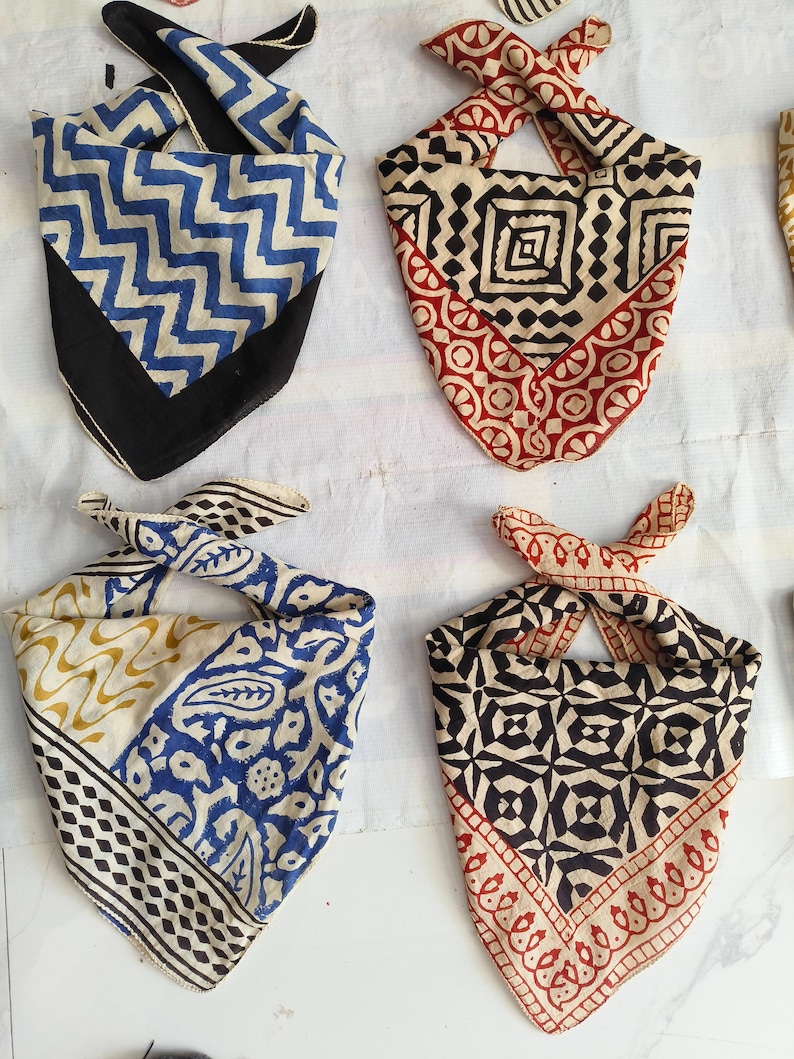 Bulk Cotton Bandana Set: Hand Block Printed Scarves, Natural Dyes - Etsy