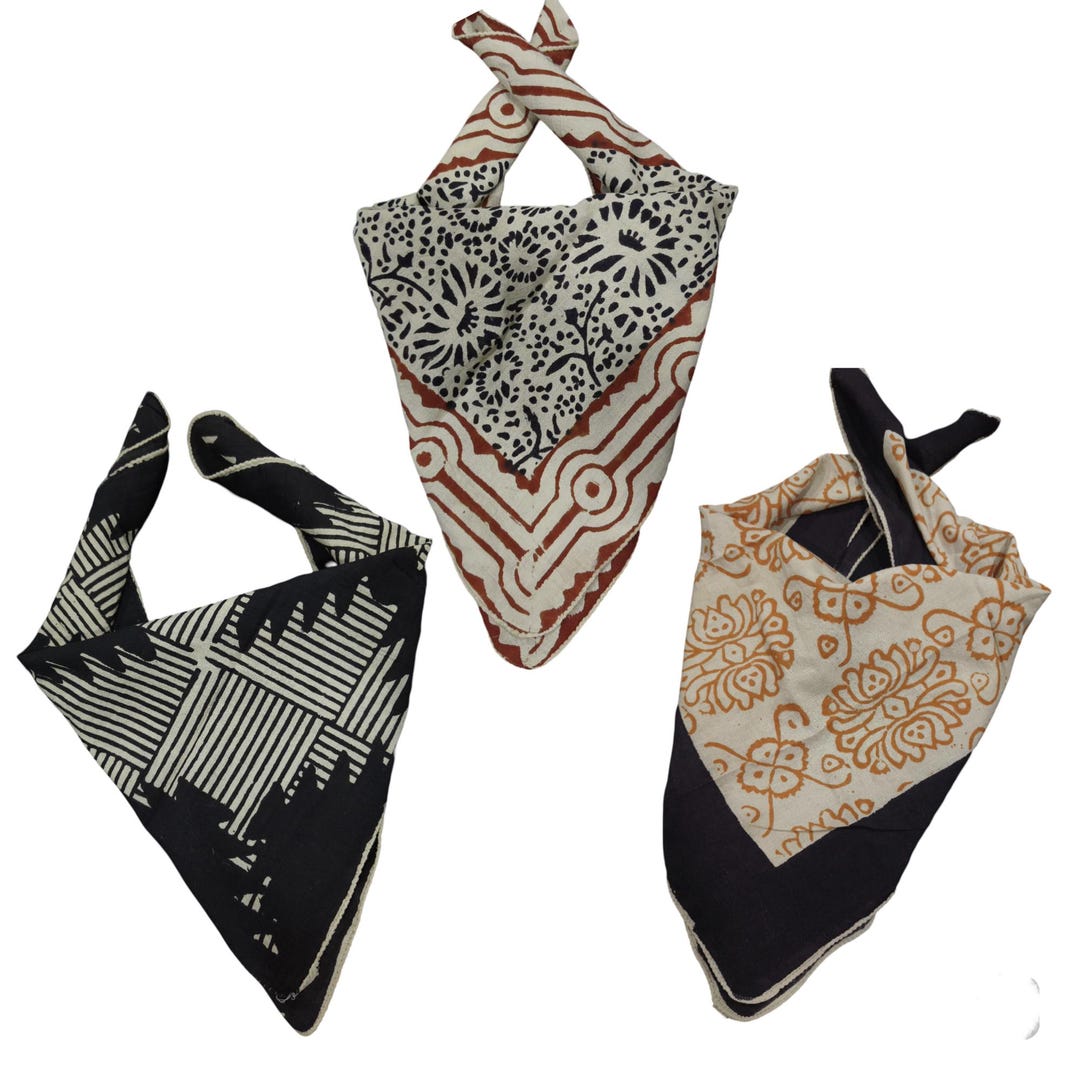 Hand Block Print Bandana Set: Pure Cotton Neckerchief (21x21 Inches) - Etsy