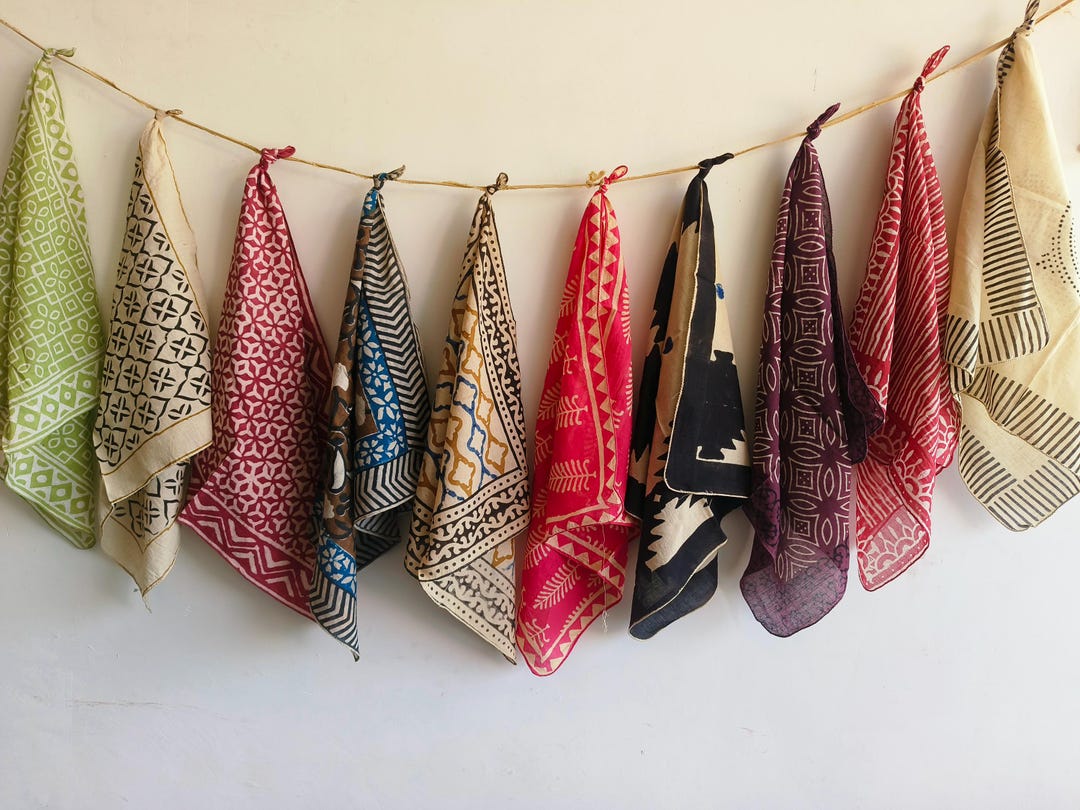 A Set of 10 Colourful Bandanas, Neck Scarf,block Print Neckerchief ...