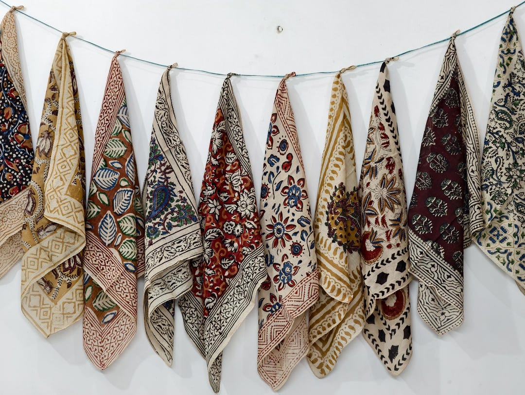 A Set of 10 Bandanas,block Print Cotton Bandana Set: Geometric ...
