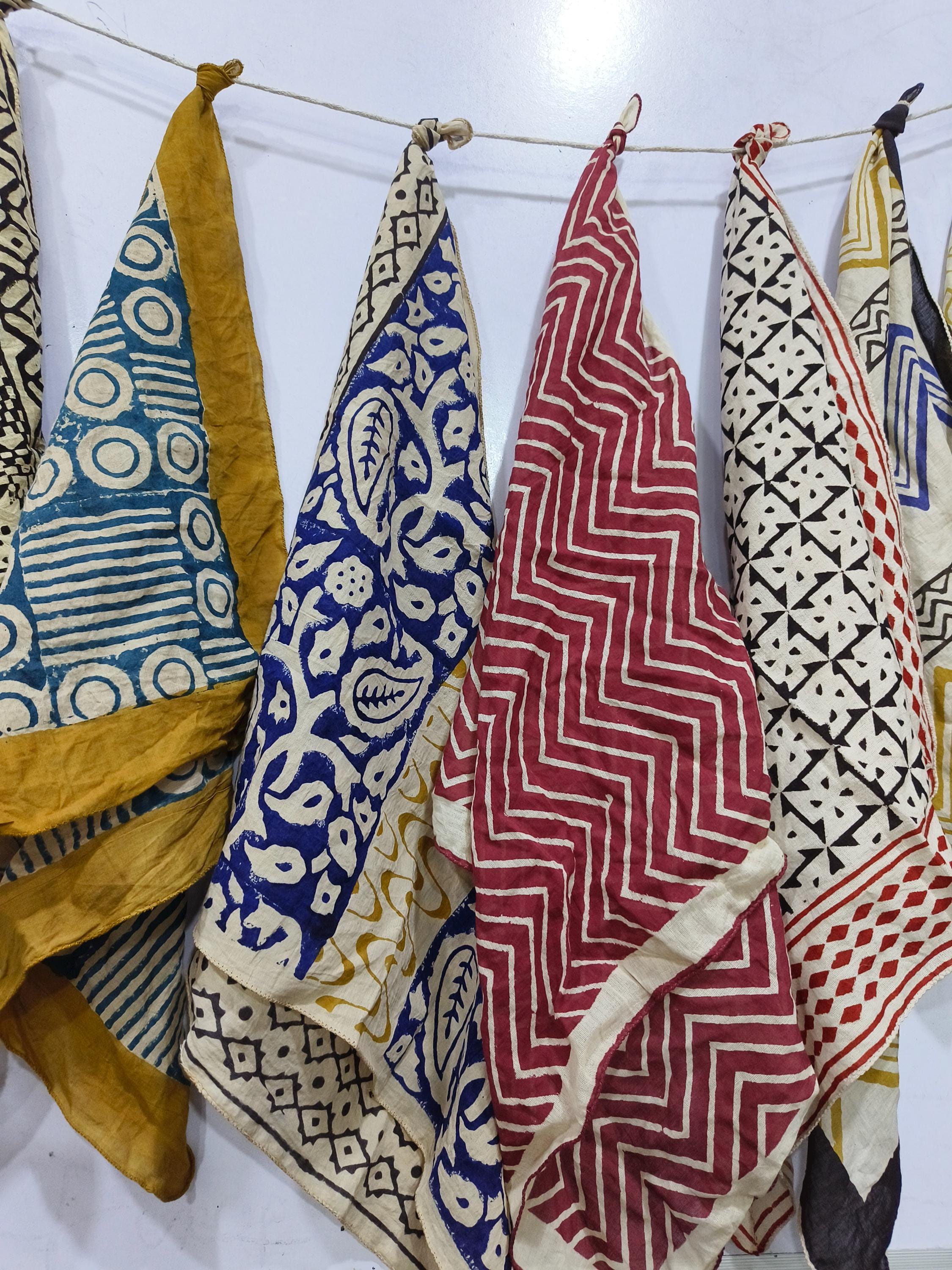 A Set of 10 Bandanas,block Print Cotton Bandana Set: Geometric ...