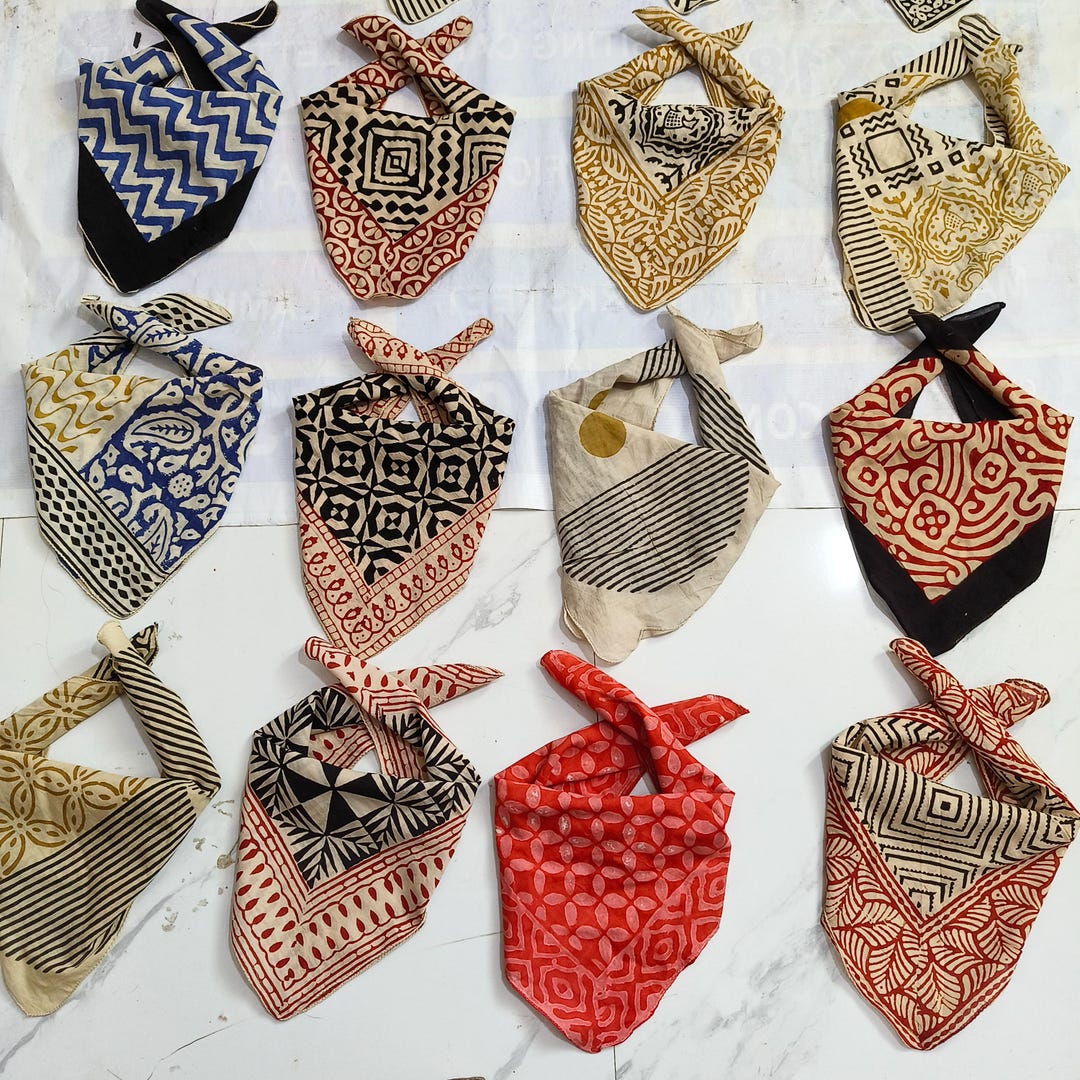Hand Block Printed Cotton Bandanas Set of 12, Party Bandanas, Soft ...
