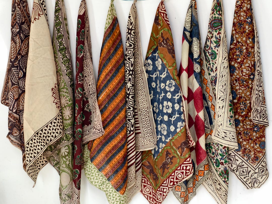 A Set of 10 Large Bandanas,block Print Cotton Bandana Set: Geometric ...