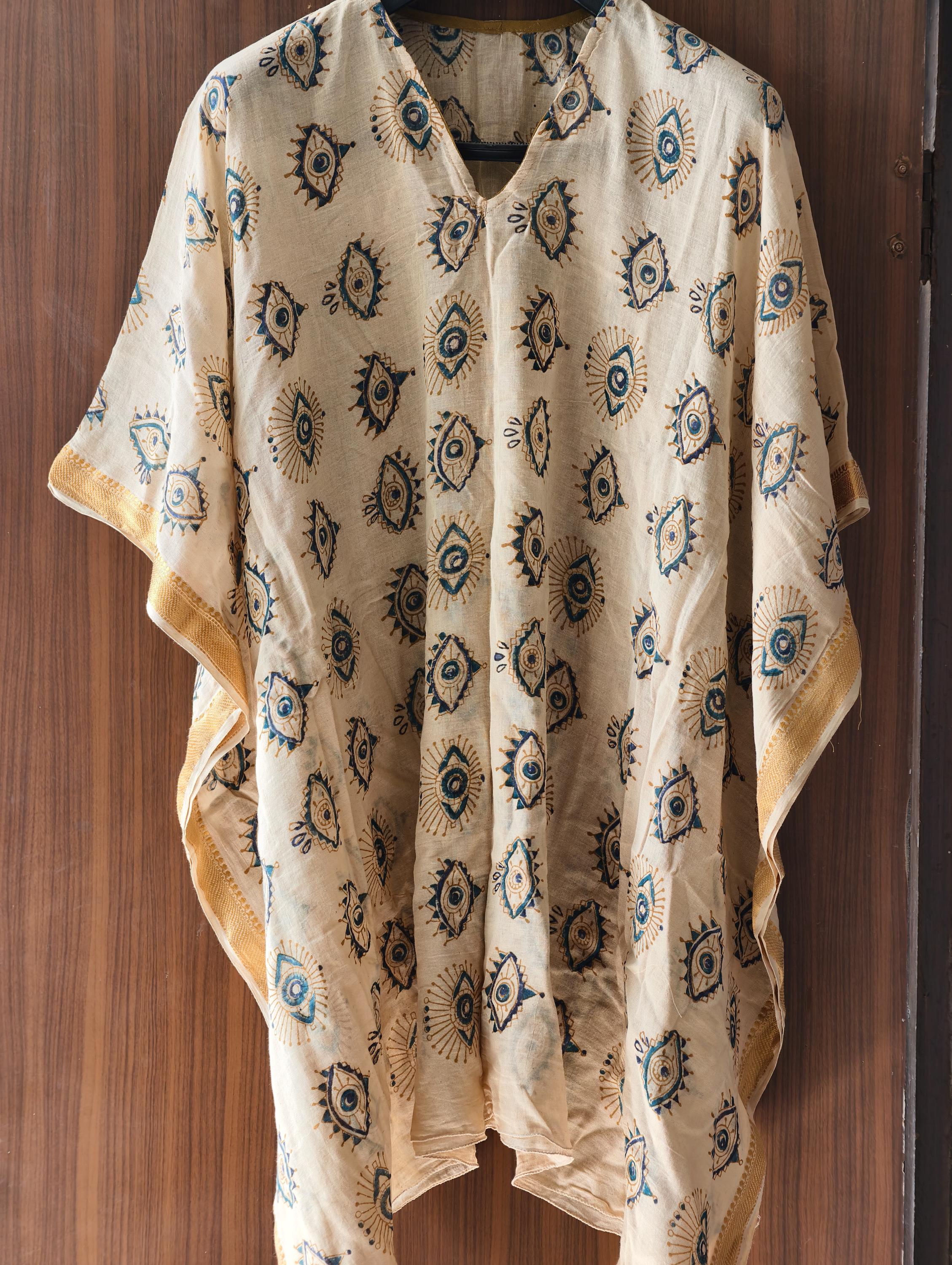 Hand Block Print Cotton Kaftan Dress: Bagru Zari Kimono - Etsy
