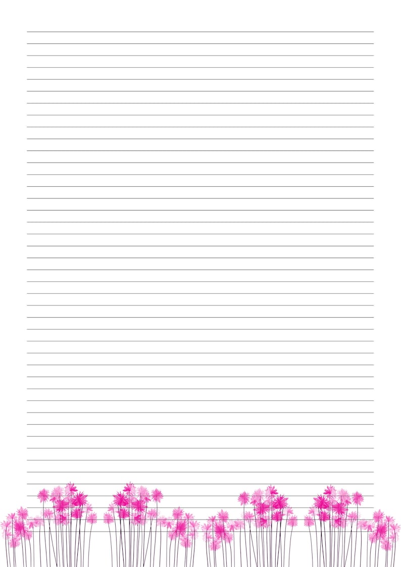 Pink Flower Border, A4 Lined Paper, Printable, Digital Download - Etsy