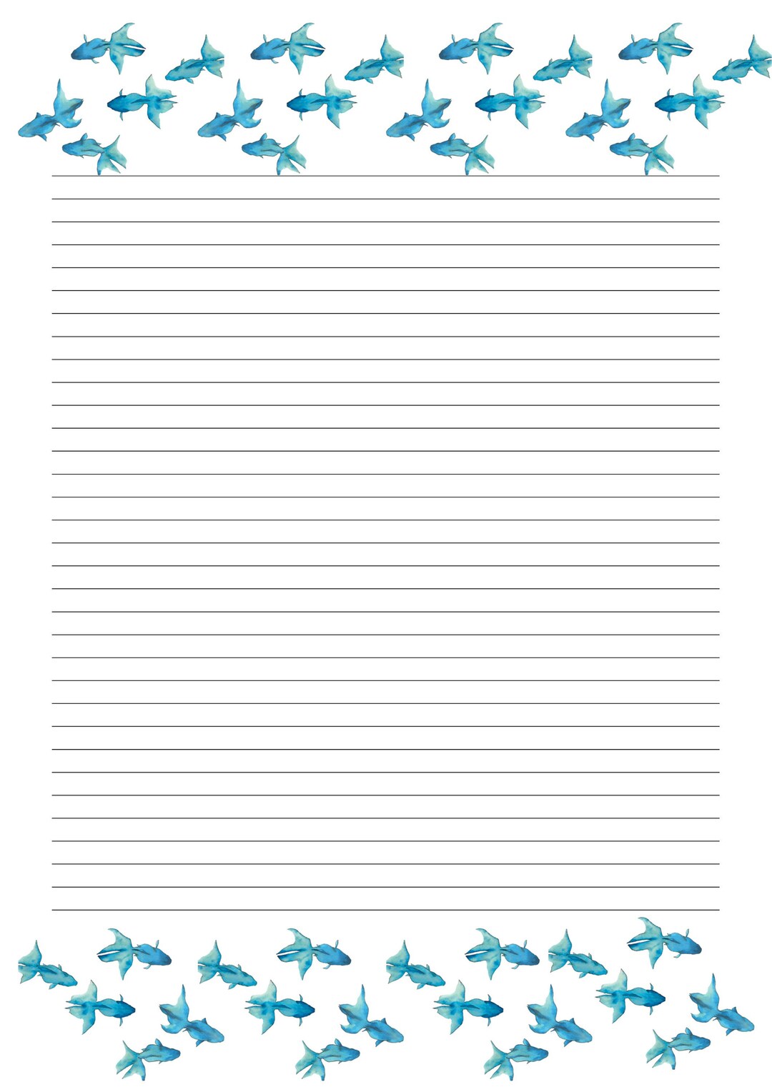 Blue Fish Themed A4 Lined Writing Paper, Instant Download - Etsy