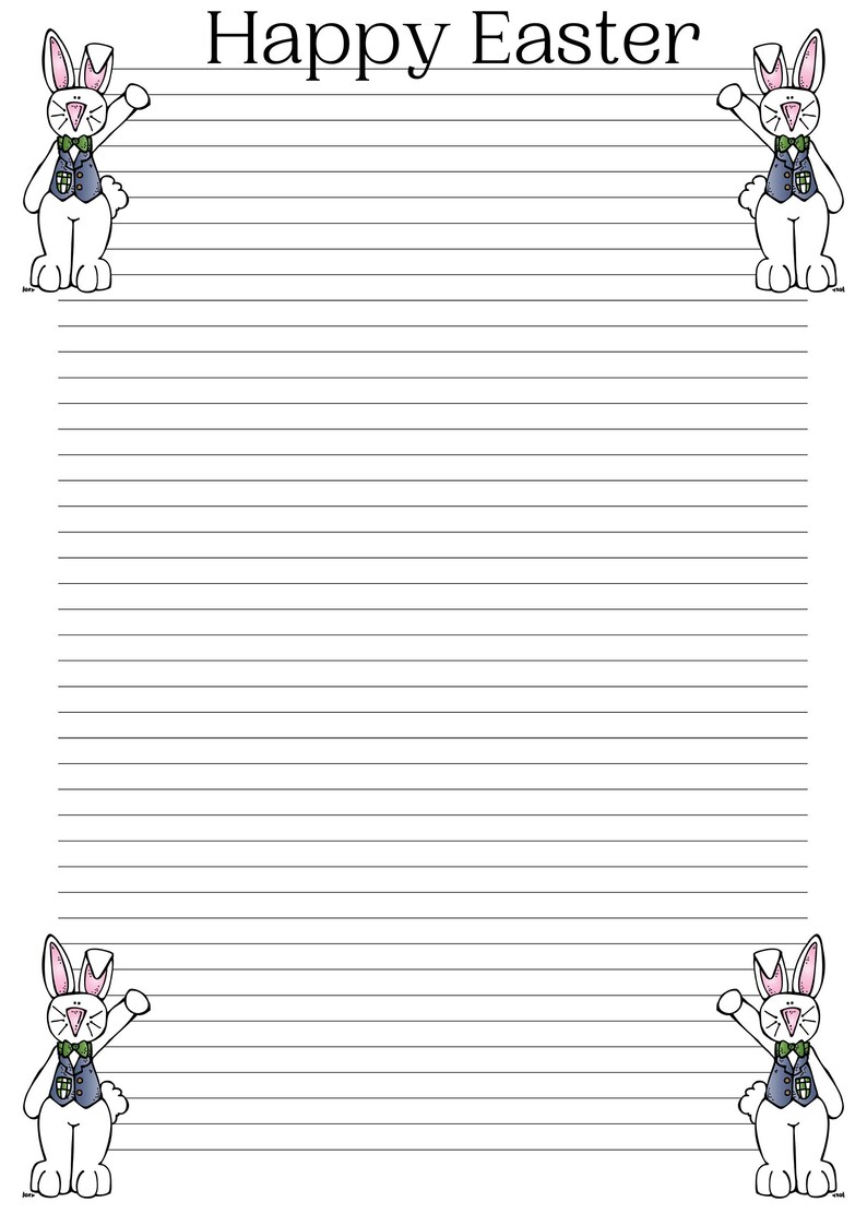 A4 Lined Writing Paper Easter Theme Easter Bunny - Etsy
