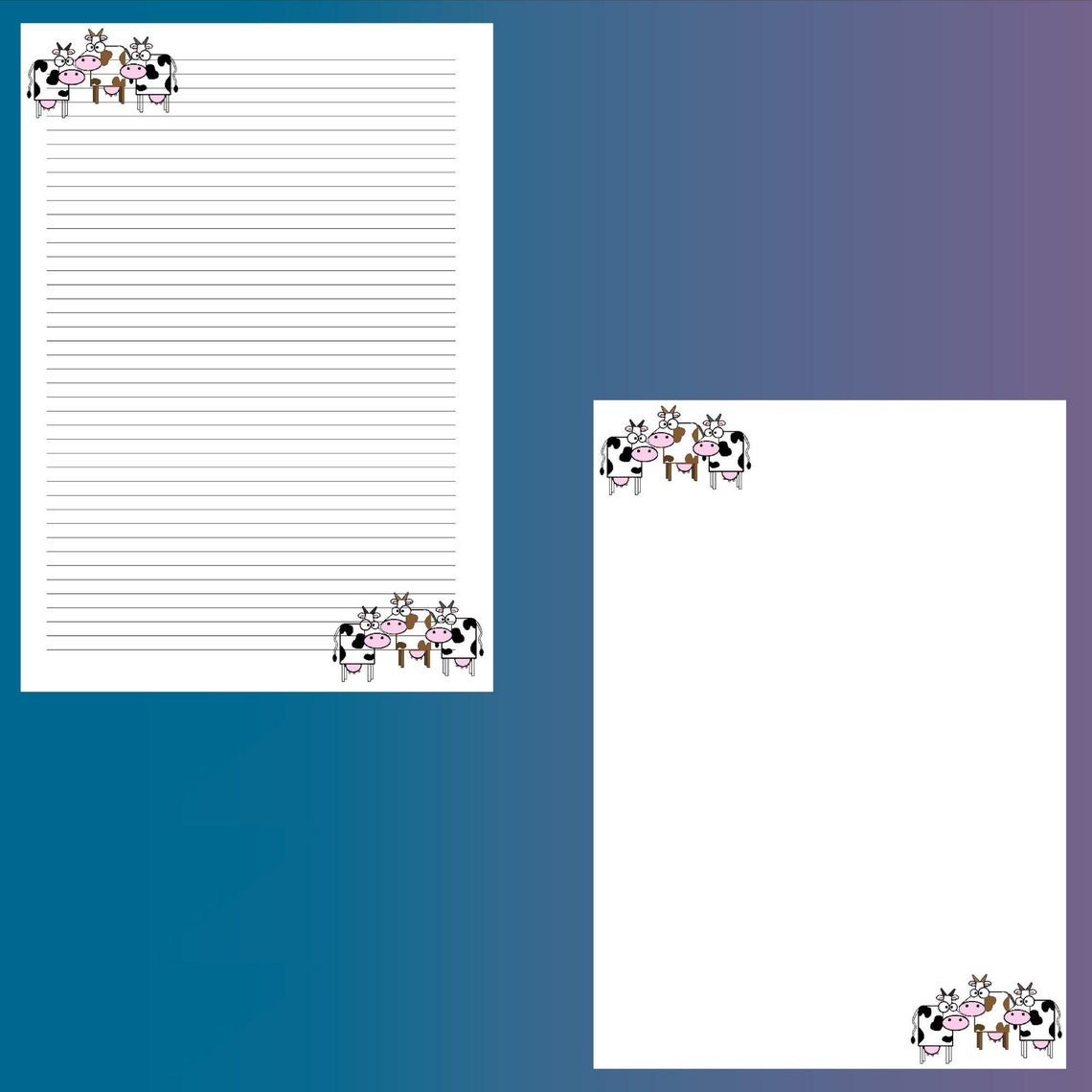 Stationery, A4 Printable Paper, Cow Theme, Writing Paper, Three Cows ...