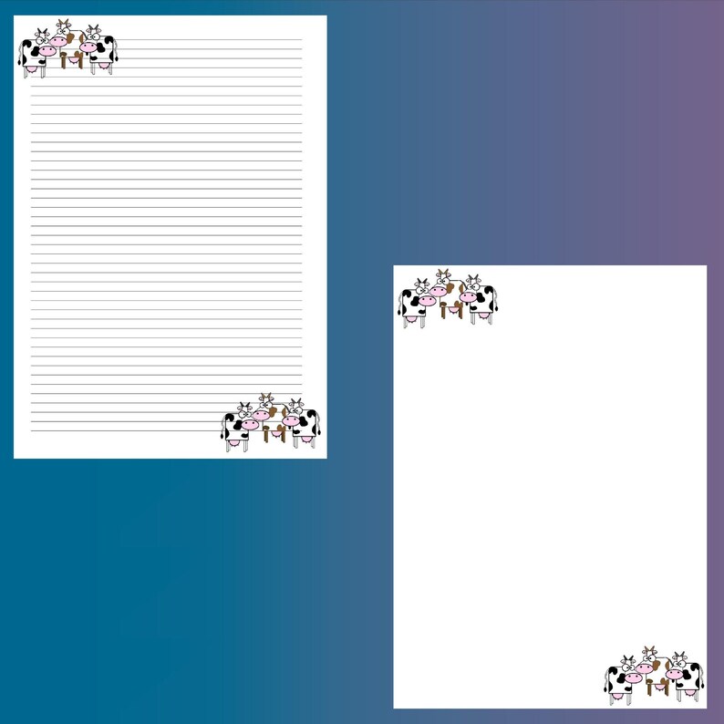 Stationery, A4 Printable Paper, Cow Theme, Writing Paper, Three Cows ...