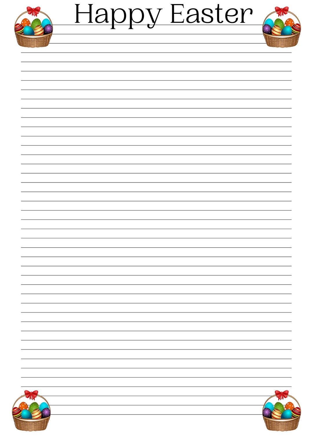 A4 Lined Writing Paper Easter Theme Easter Basket - Etsy