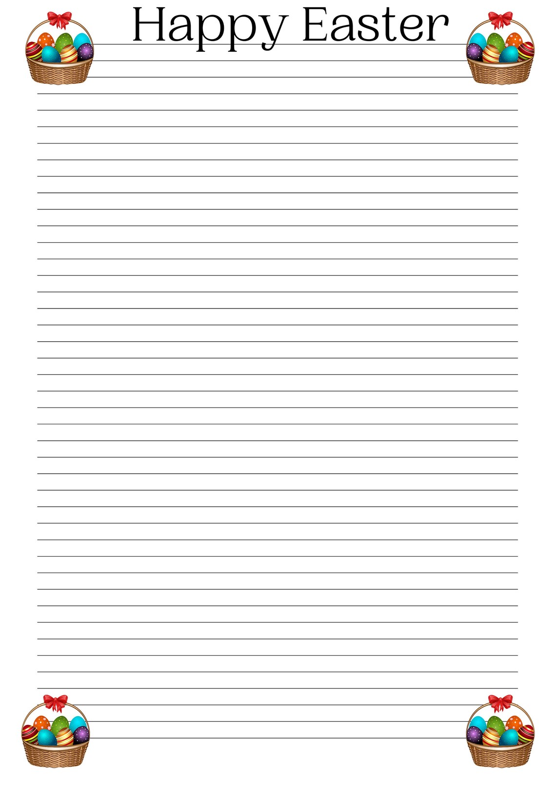 A4 Lined Writing Paper Easter Theme Easter Basket - Etsy