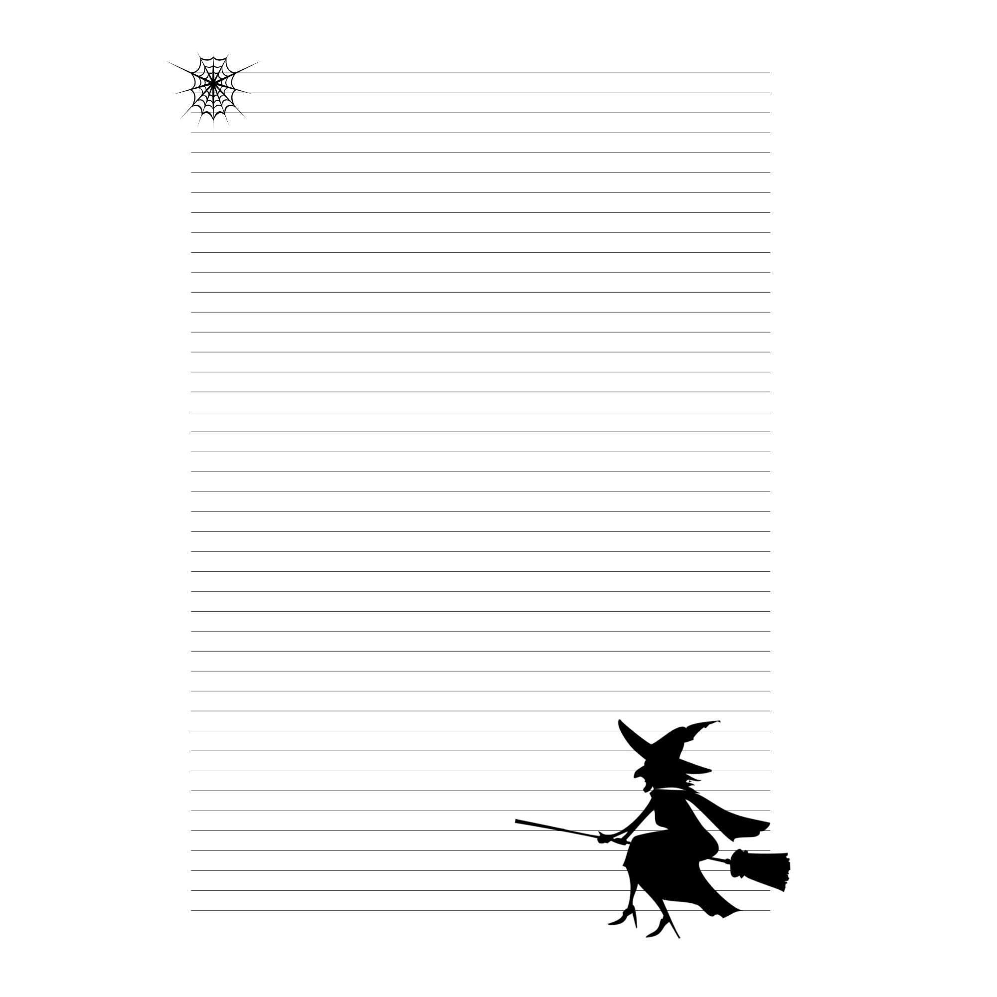 Witch Broomstick and Cobweb Themed Lined Paper, Writing Paper ...