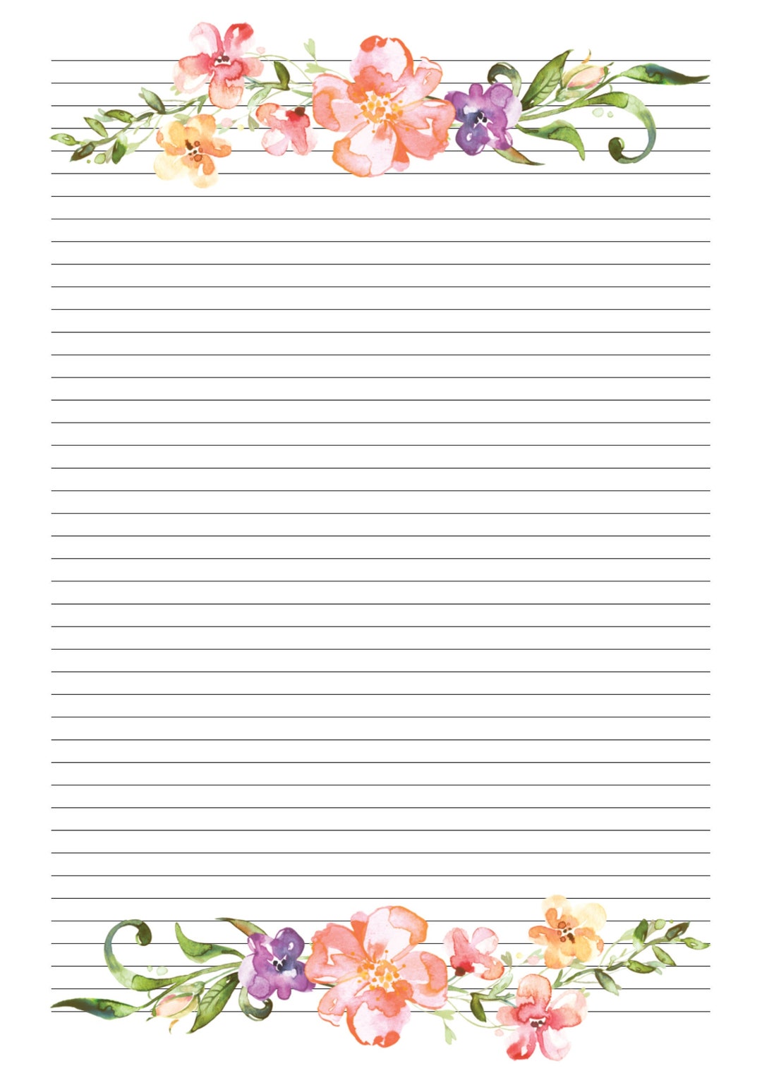 Flower Border Lined Paper