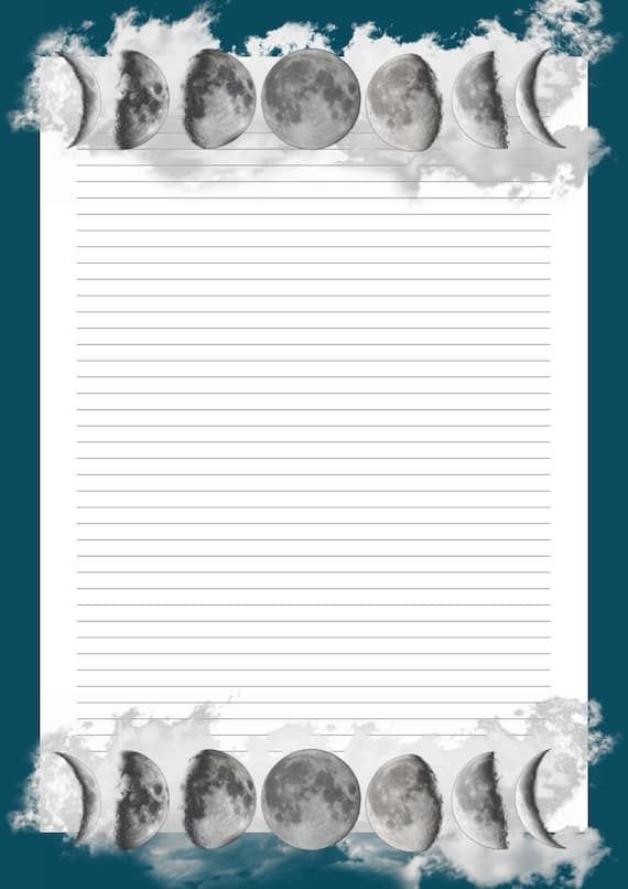 Moon Phase Writing Paper Blue Background Instant Download - Etsy Singapore