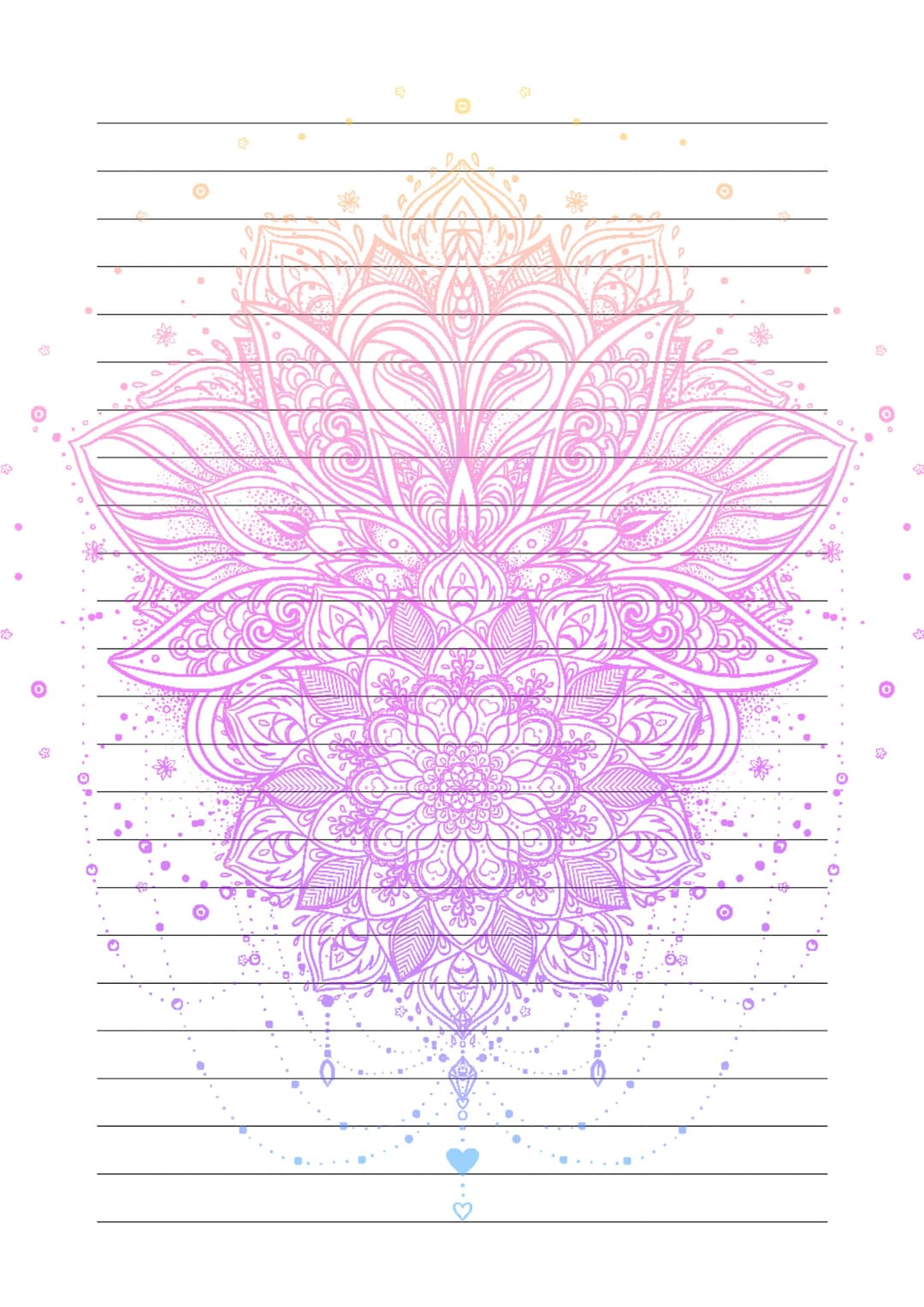 Pastel Mandala Lined Writing Paper, Printable Stationery, Purple ...