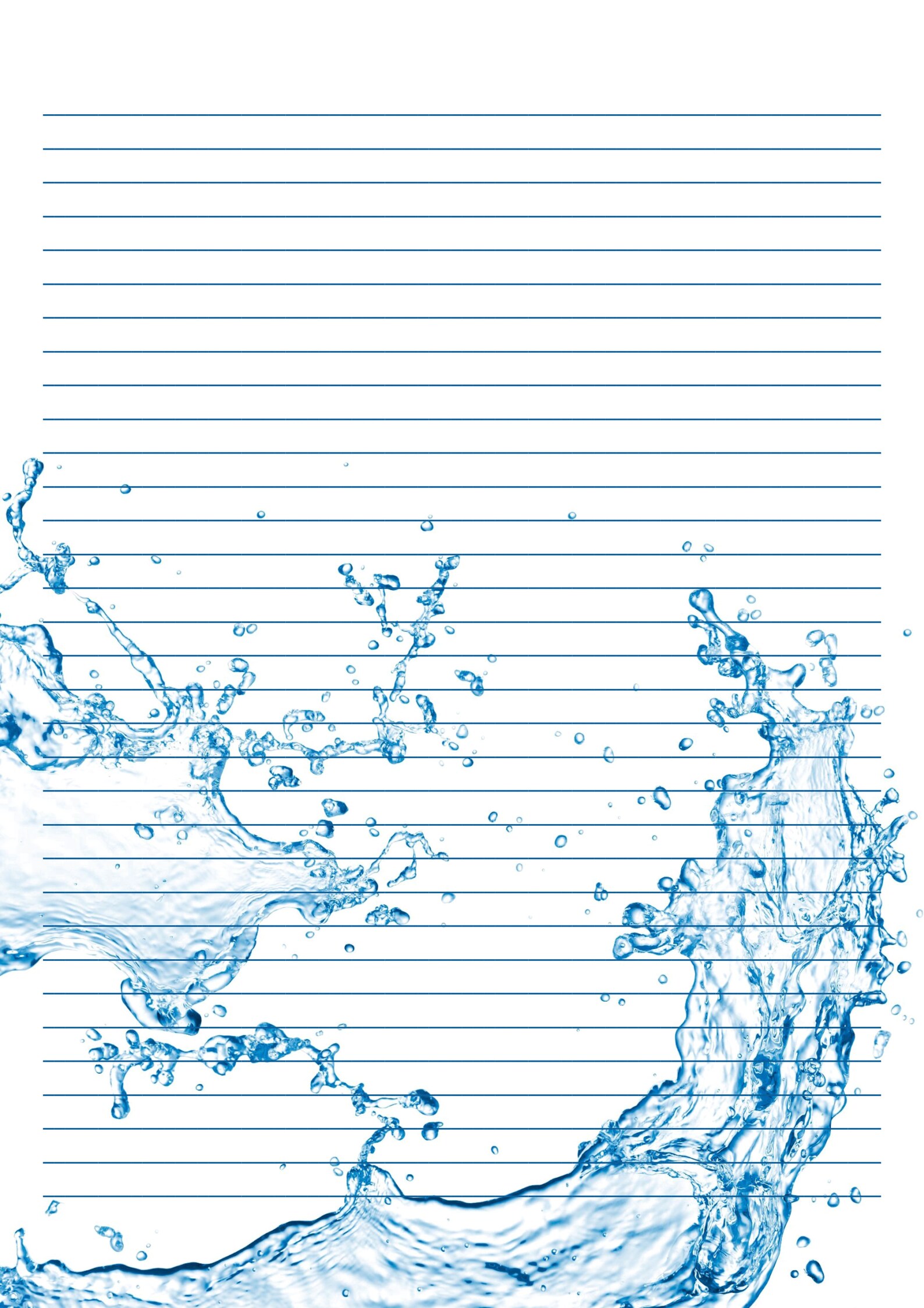 Water Splash Lined A4 Printable Paper, Instant Download, Ocean, Wave ...